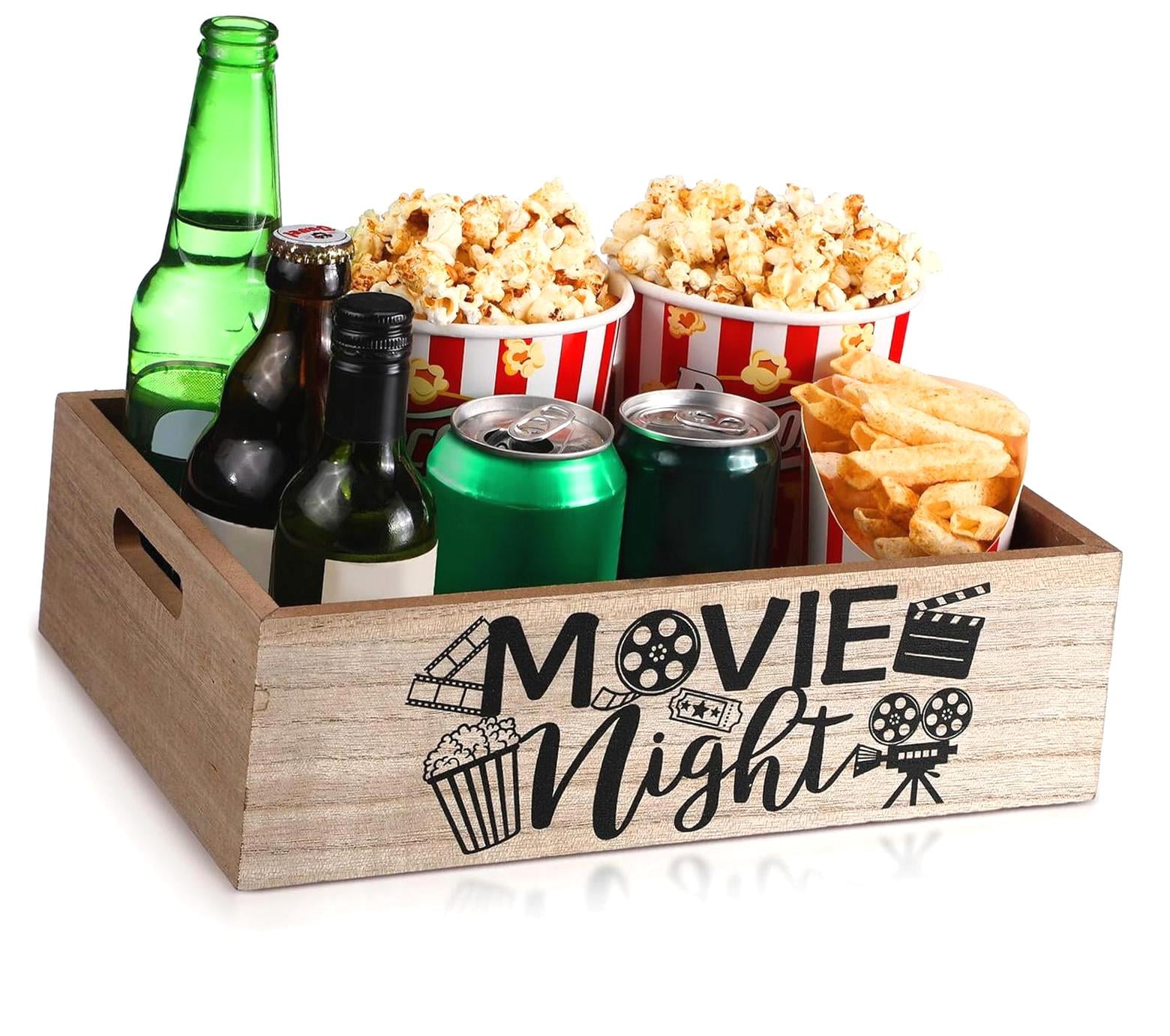 BESTKITTY Cinema Night Essentials Snack Trays with Handles Wooden Movie ...