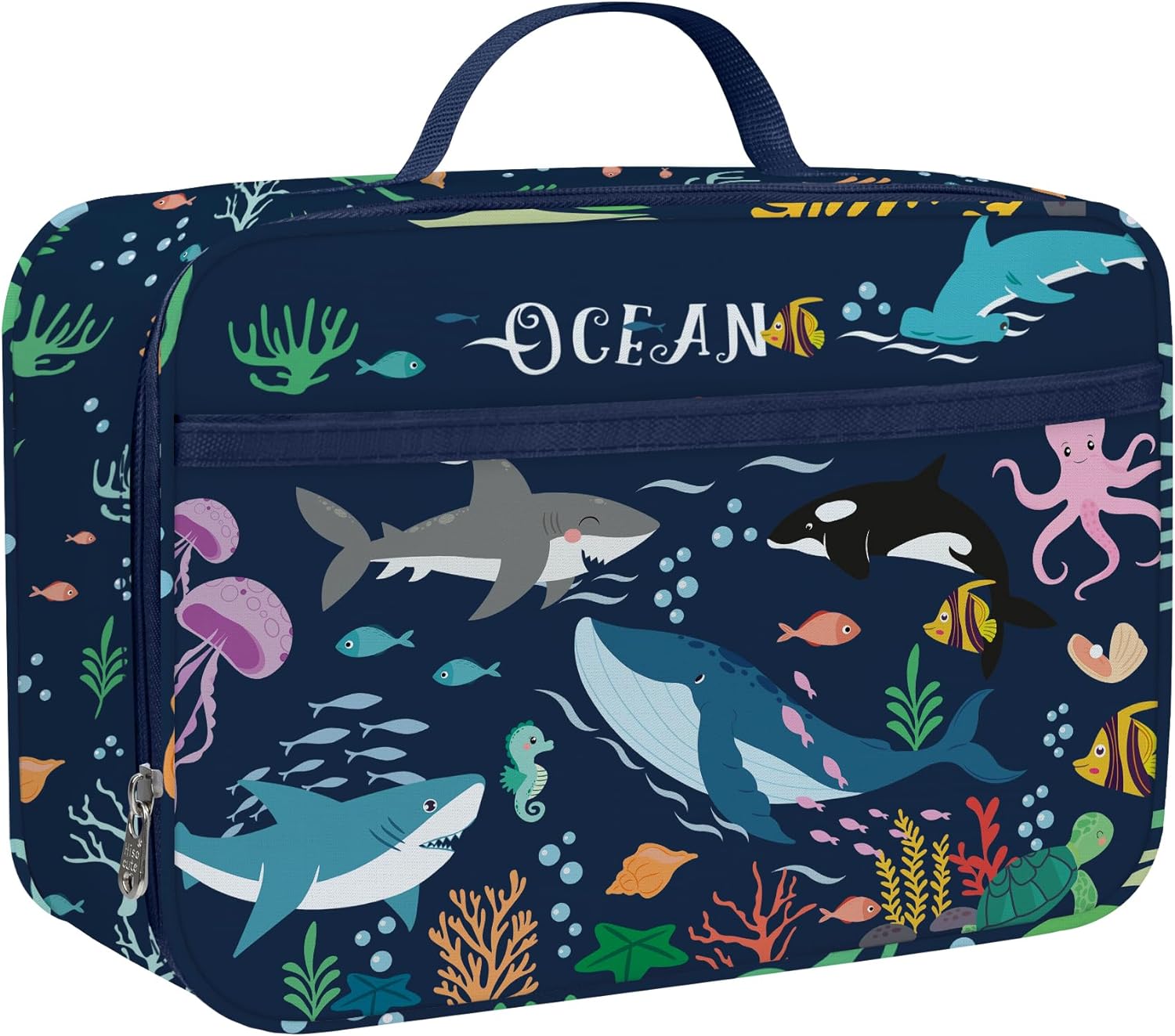 BESTKITTY Clastye Insulated Lun Box for Kid Blue Ocean Sool Lun Bag for ...