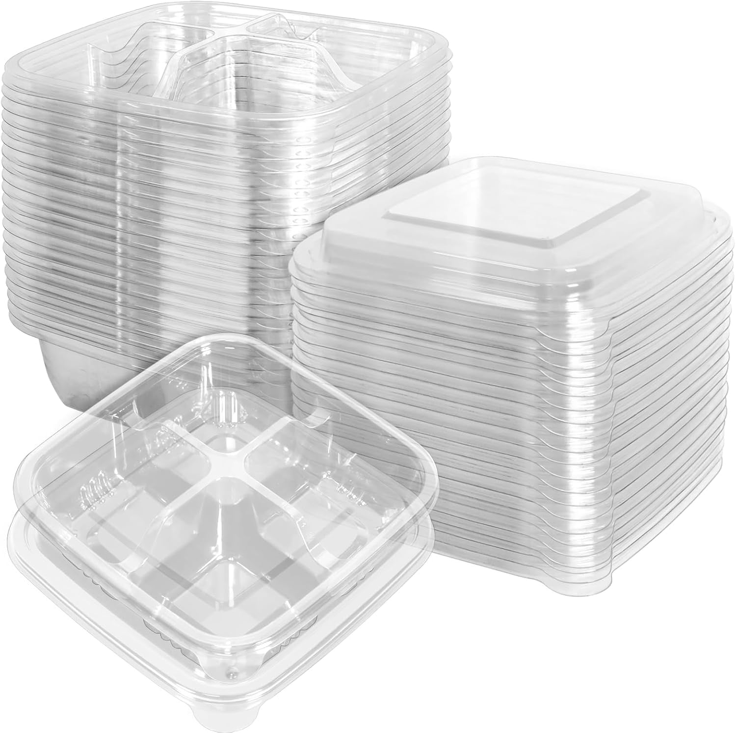 BESTKITTY Clear Bento Sna Food Containers, 4 Compartment Meal Prep ...