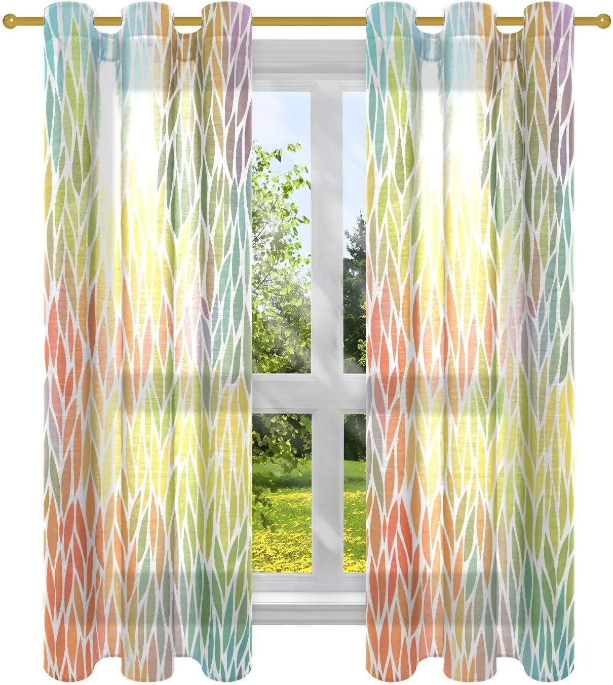 BESTKITTY Colorful Leaves Curtains Grommet Top Window Curtain, Modern ...