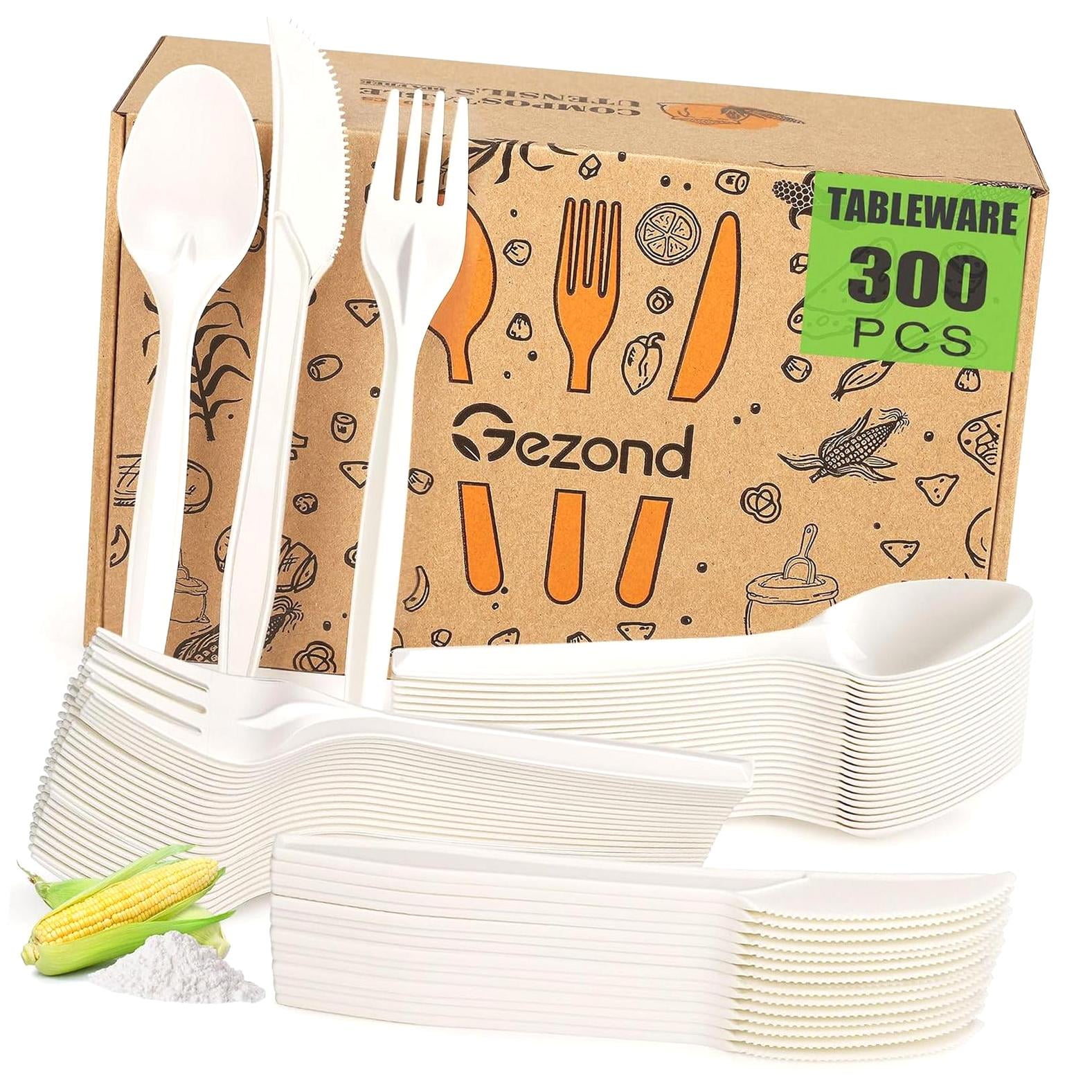 BESTKITTY Complete Cutlery Set 300 Count Extra Long Single-Use Cutlery ...
