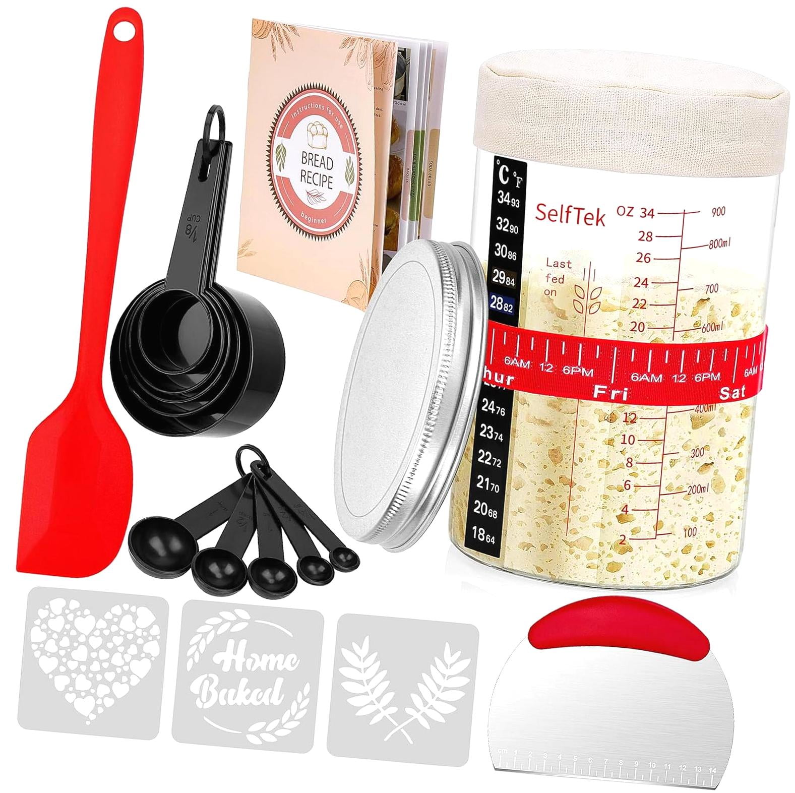 BESTKITTY Comprehensive Sourdough Bread Starter Kit, 36oz Big Glass Jar ...