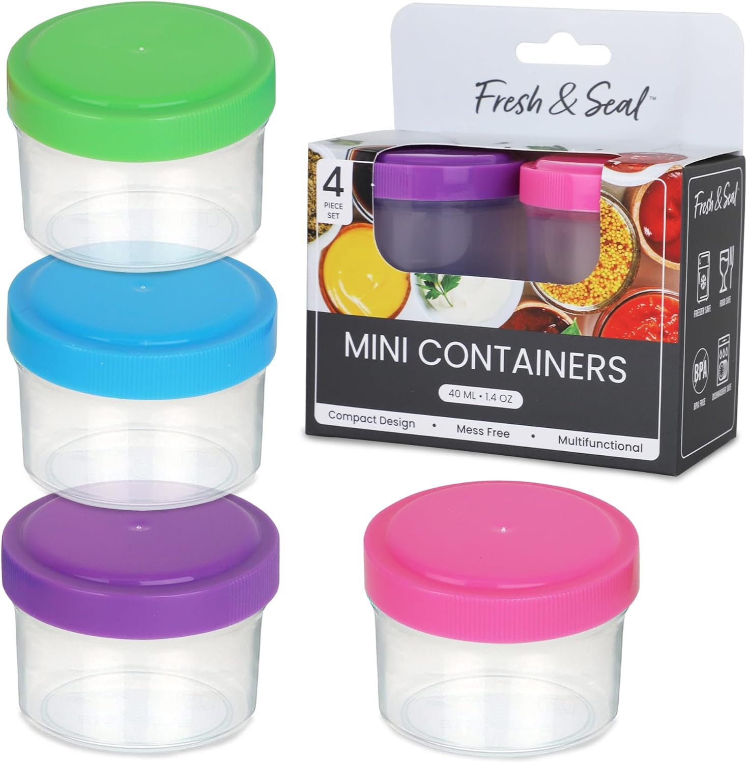 BESTKITTY Condiment Containers with Screw Lids (4-Piece) - Reusable ...