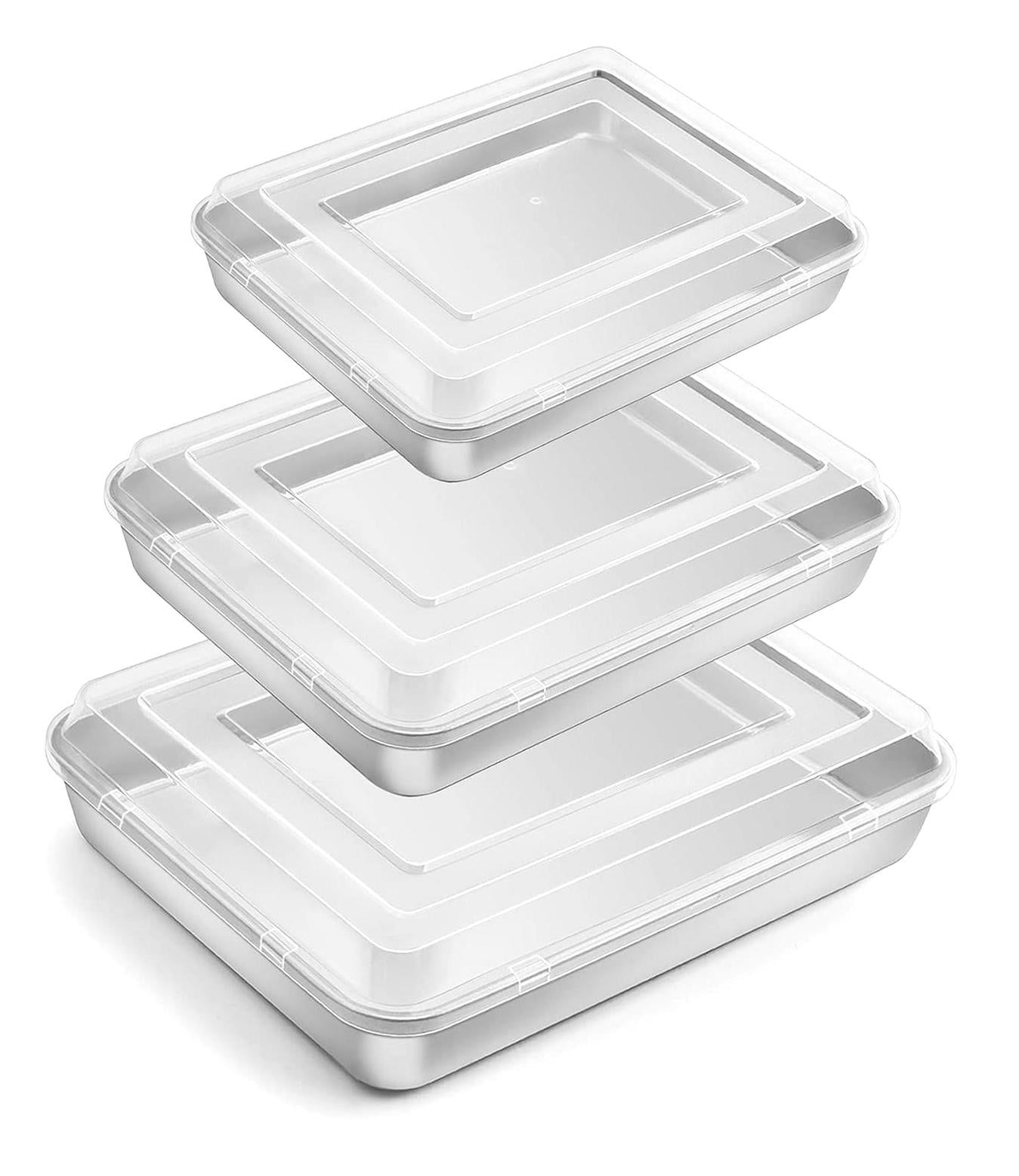 BESTKITTY Covered Baking Pan (12.4/10.4/9.4 inch), Stainless Steel Rectangular Cake Pans with ...