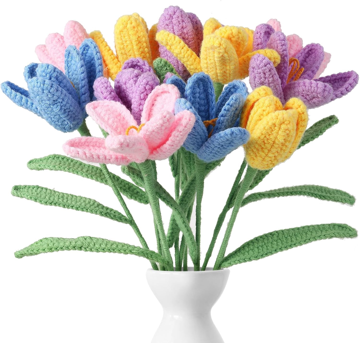 BESTKITTY Croet Rose 12 Pcs Knitted Flowers Sunflower Daisy Heart ...