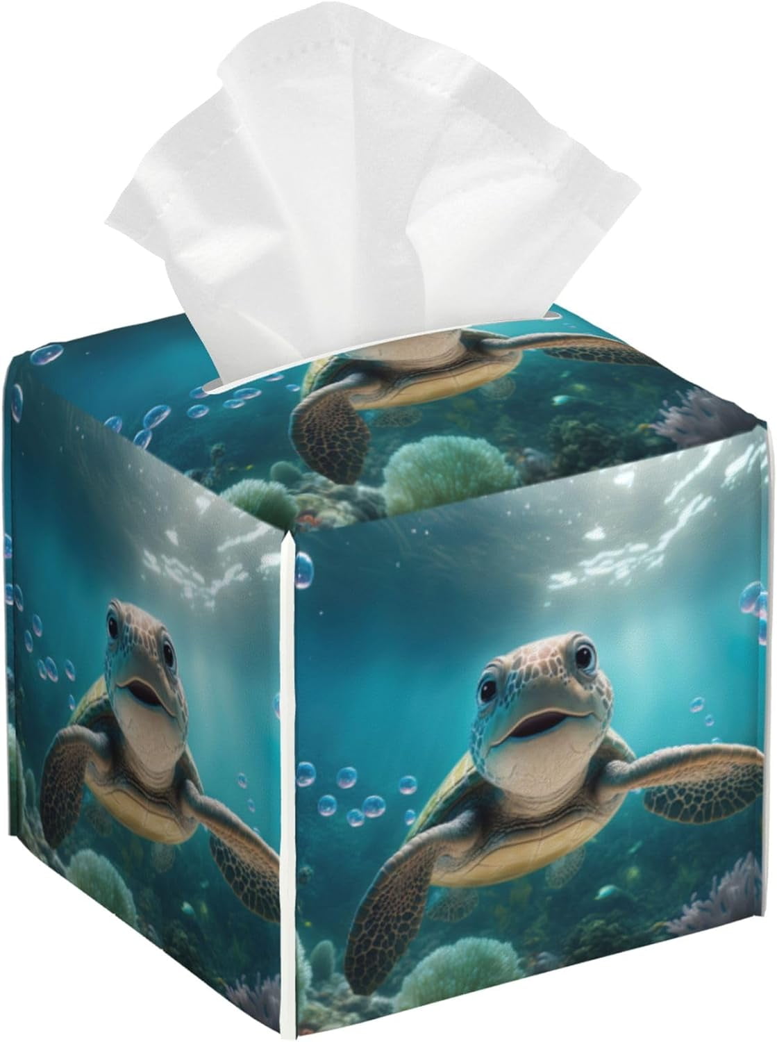 BESTKITTY Cute Sea Turtle Tissue Box Cover Square, Blue Ocean Turtle ...