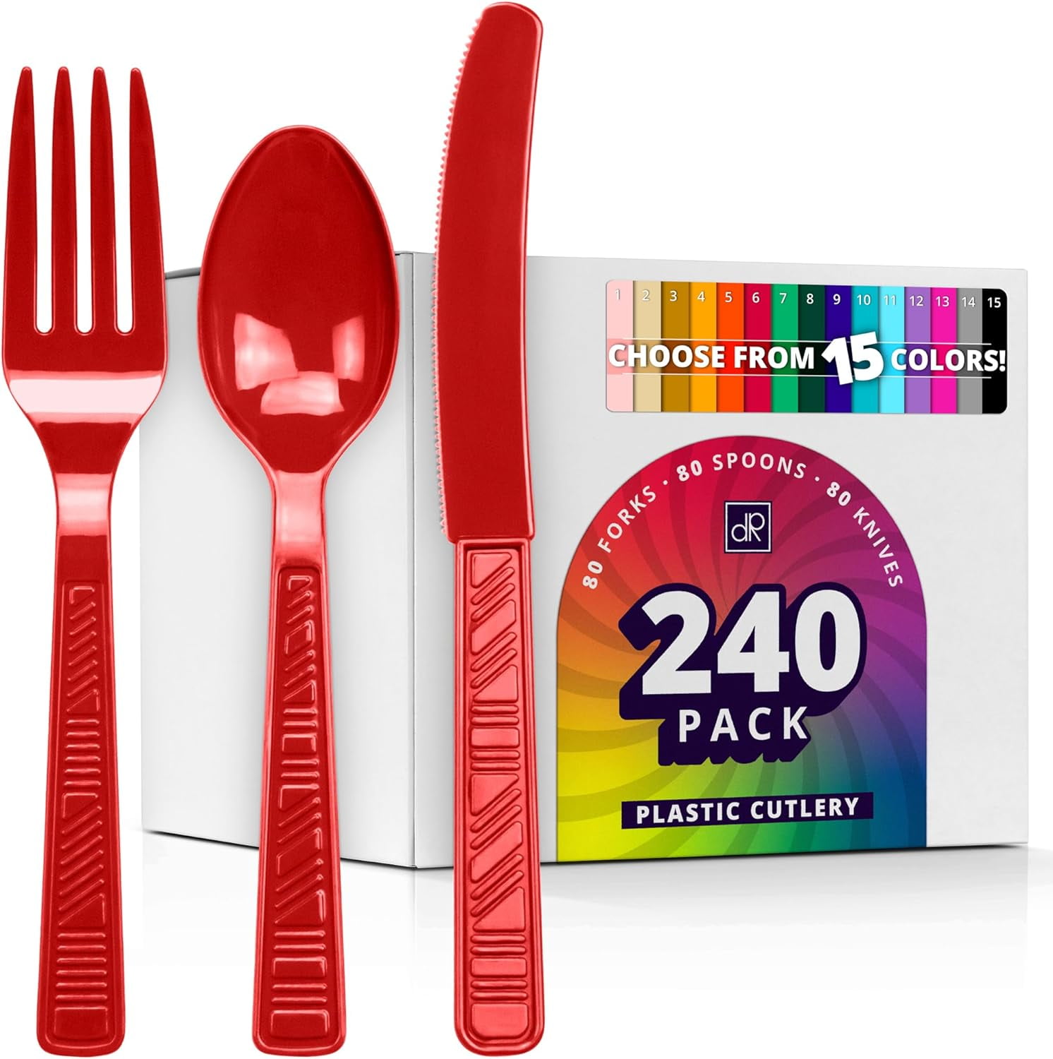 BESTKITTY DecorRa Plast Cutlery Set, Red Colored Plast Silverware Sets ...