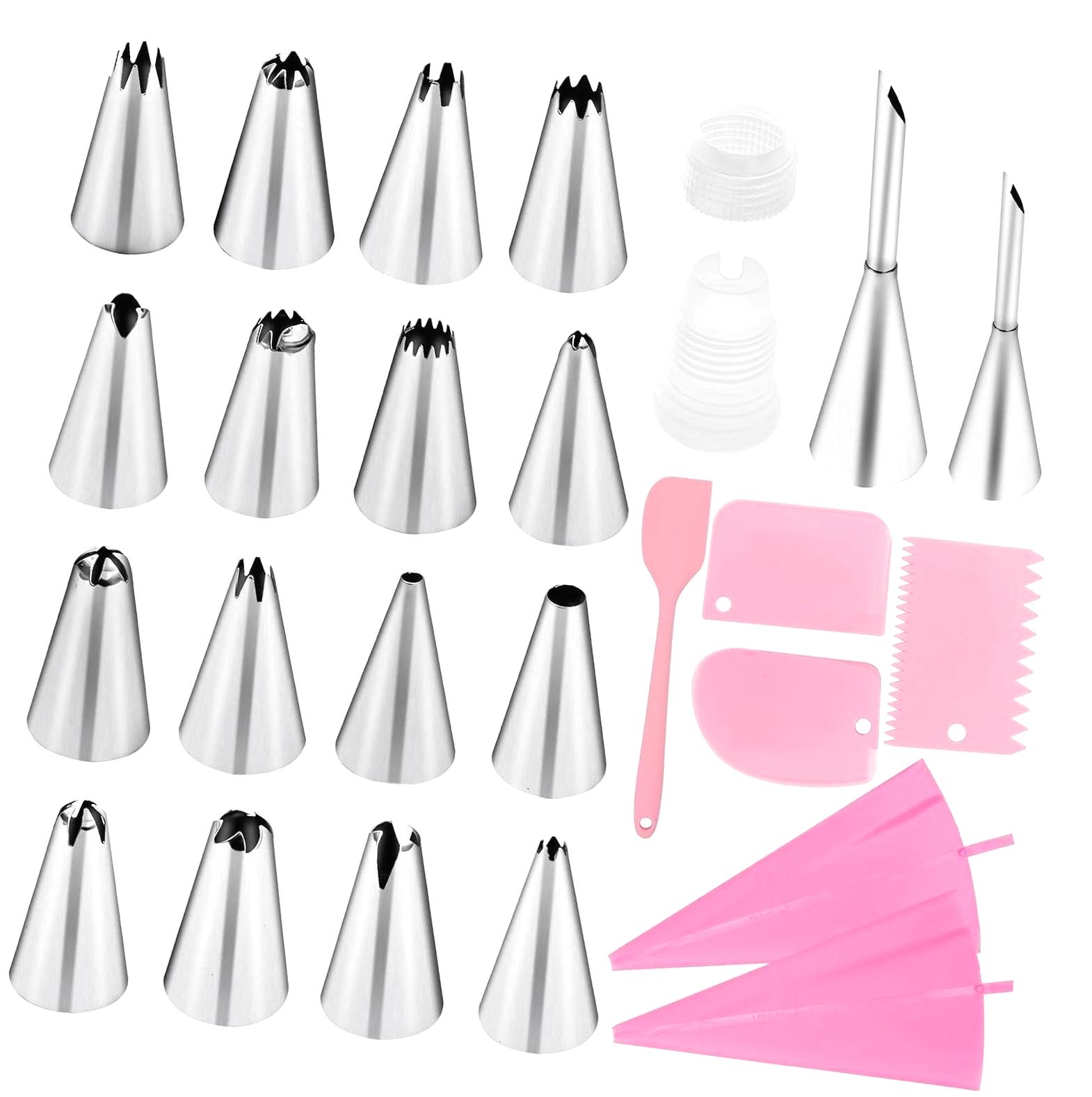 BESTKITTY Decorating Tip and Piping Bag Set: 25-Piece Stainless Steel ...