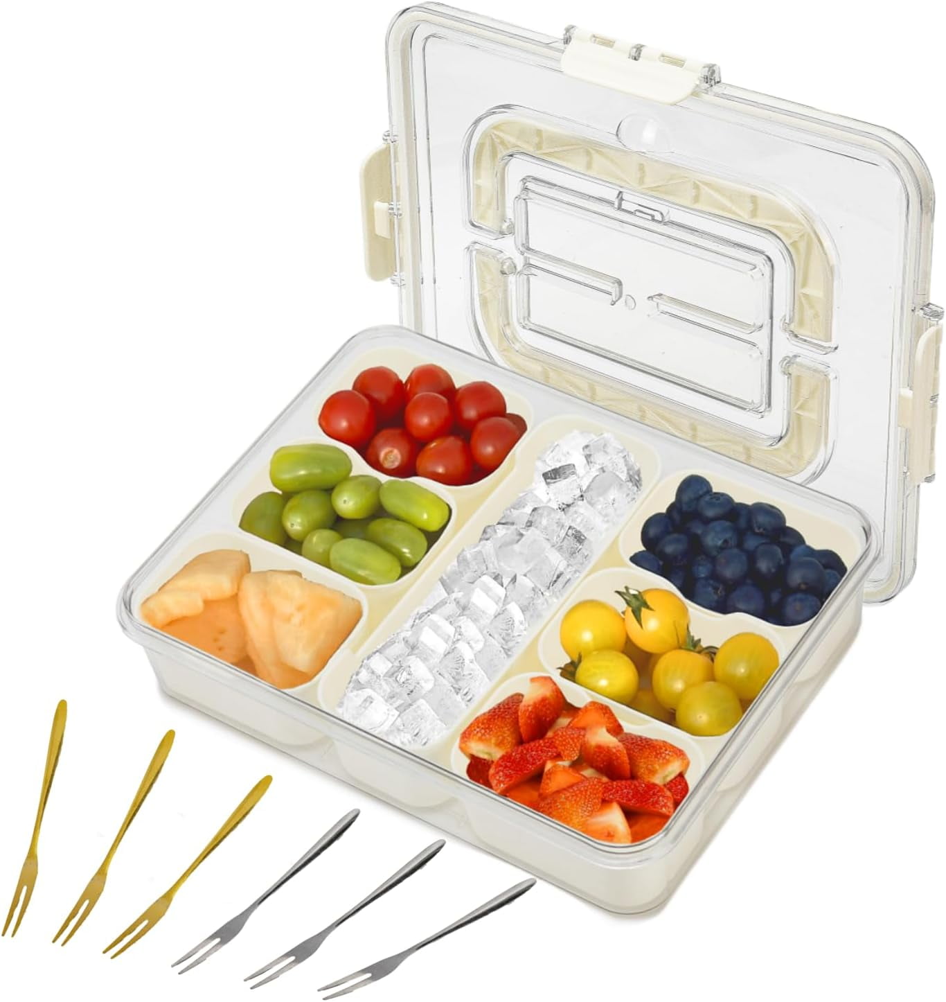 BESTKITTY Divided Serving Tray with Lid and Handle, Snale Box Container ...