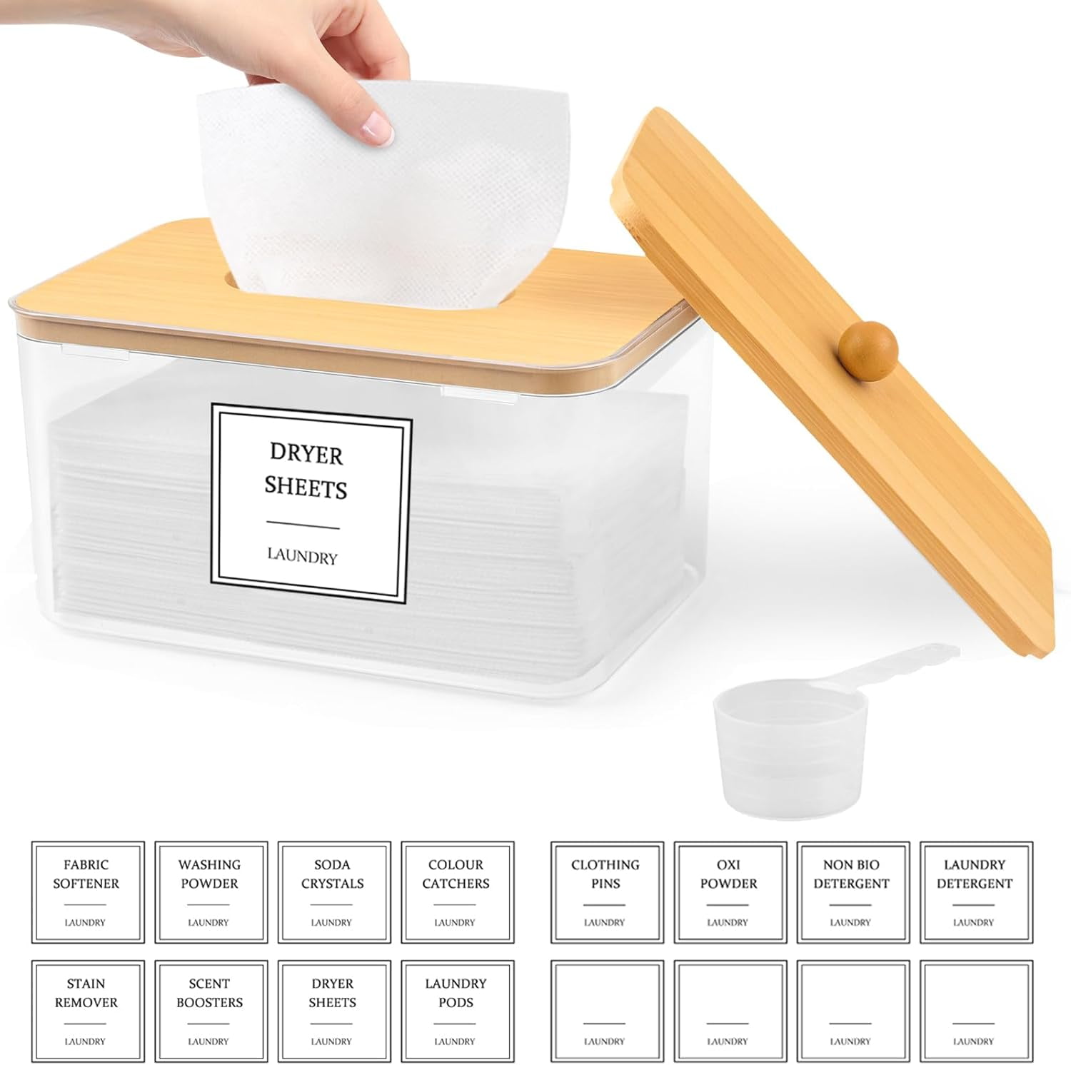 BESTKITTY Dryer Sheet Holder - Clear Dryer Sheets Container with Bamboo ...