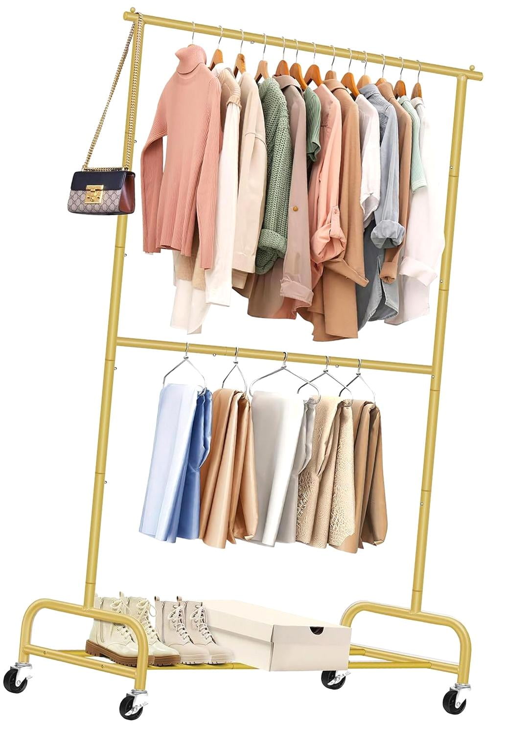 BESTKITTY Dual Rod Robust Garment Stands for Hanging Attire, Metallic ...