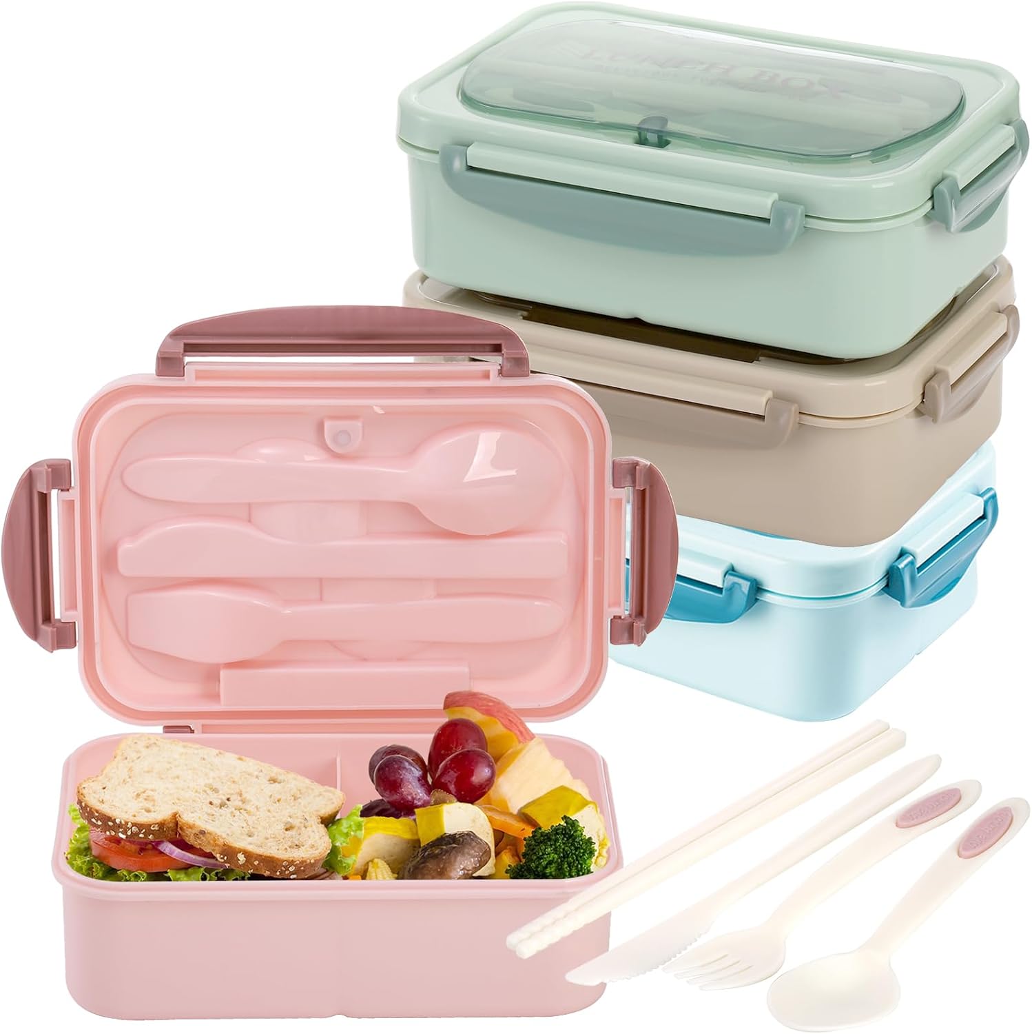 BESTKITTY Dy 4 Pa es, Lun Box Containers with 3 Compartments, Easy Sna ...