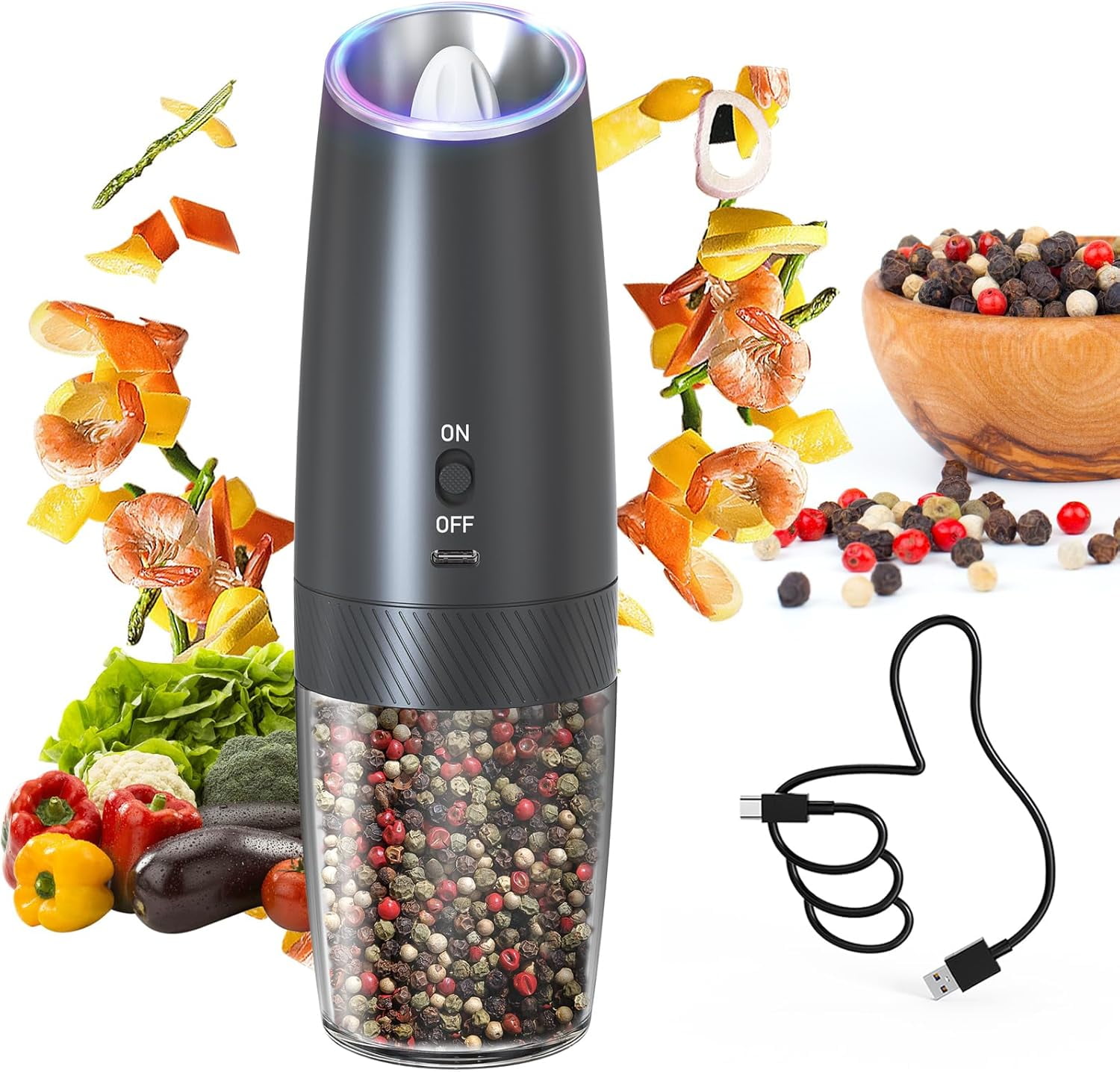 BESTKITTY Electr Per Grinder Reargeable Salt Grinder Per Griner Mill ...
