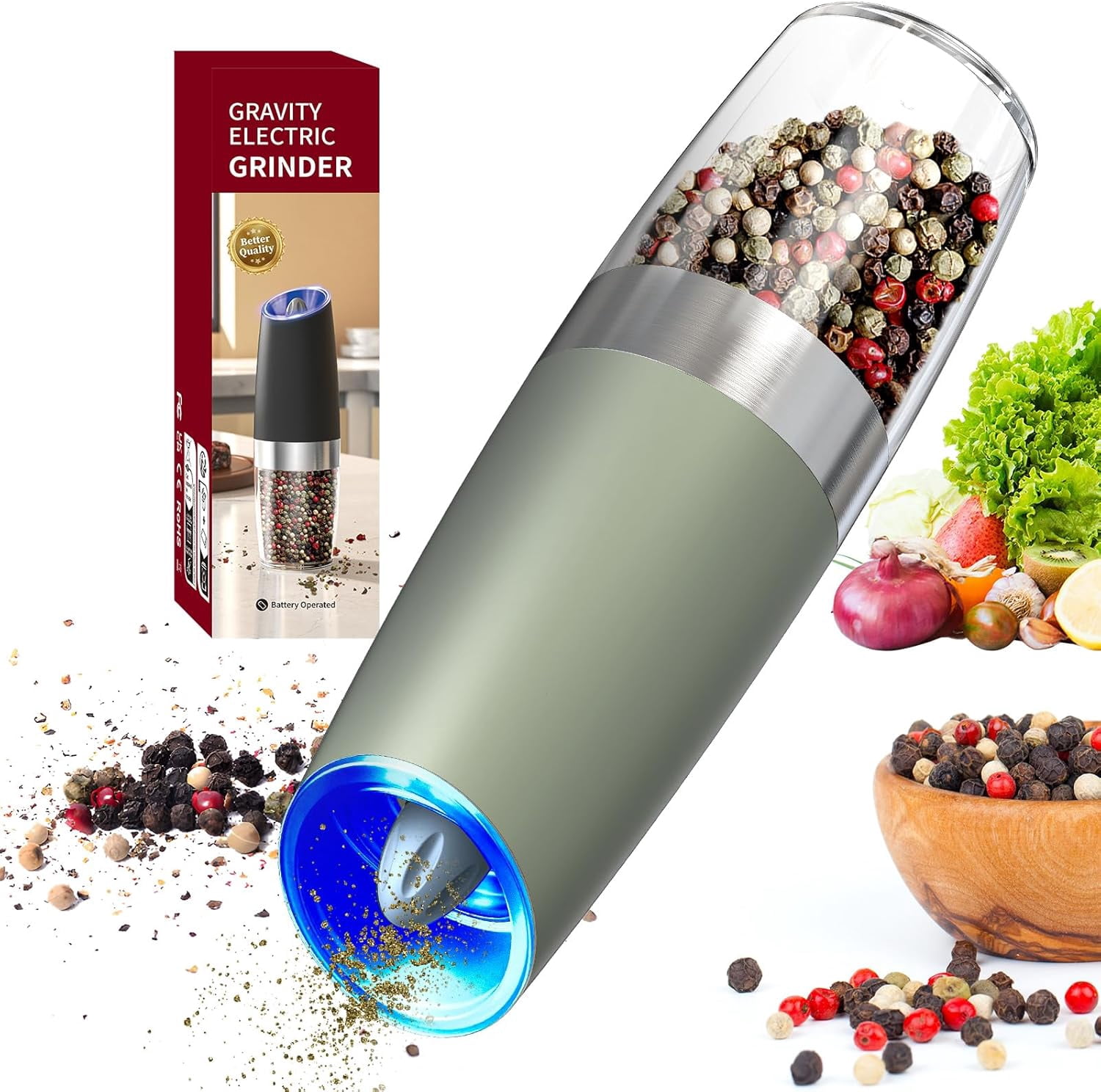 BESTKITTY Electr Per Grinder Salt Grinder Per Griner Mill Electr with ...