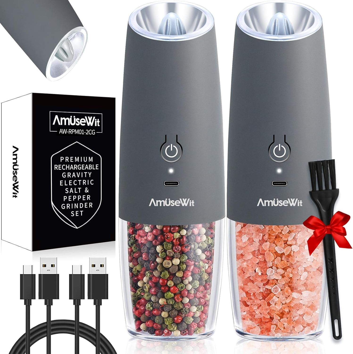 BESTKITTY Electr Salt and Per Grinder Set [White Light] USB Reargeable ...