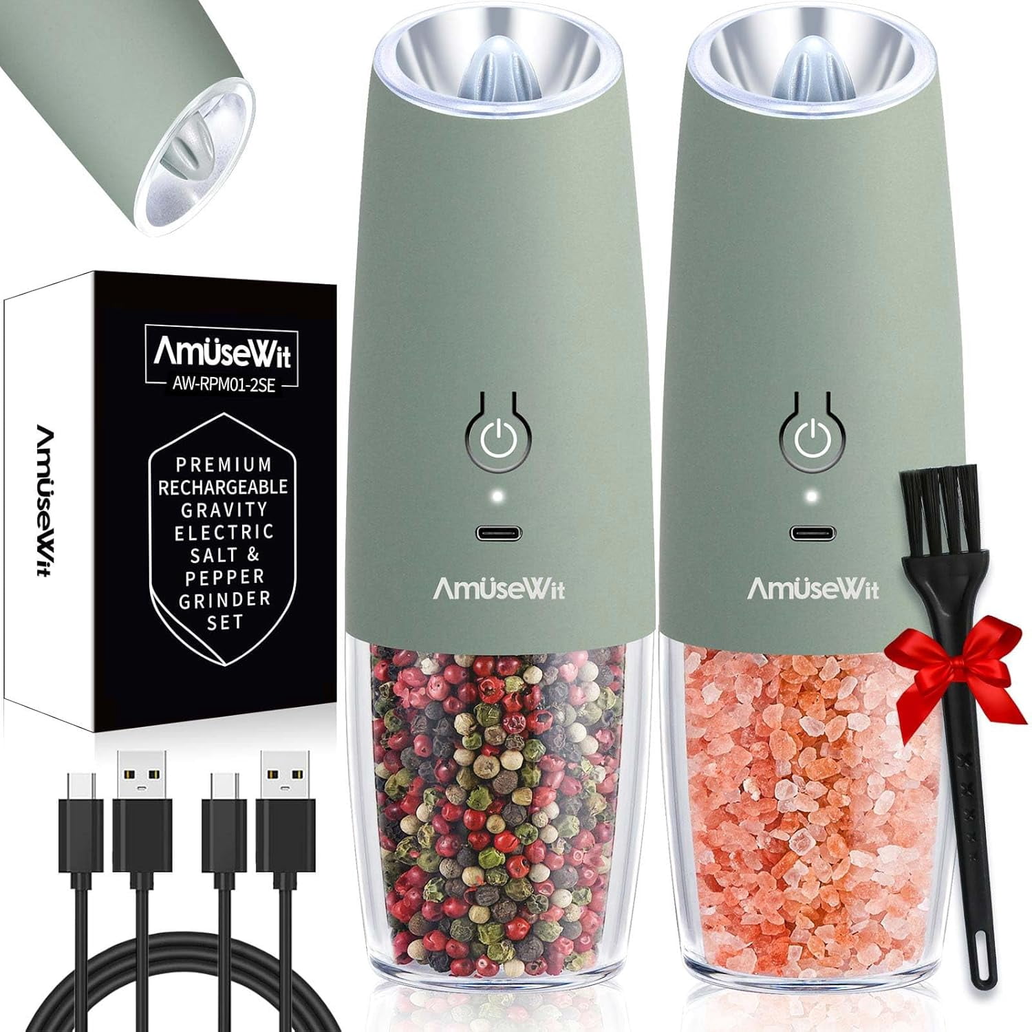 BESTKITTY Electr Salt and Per Grinder Set [White Light] USB Reargeable ...
