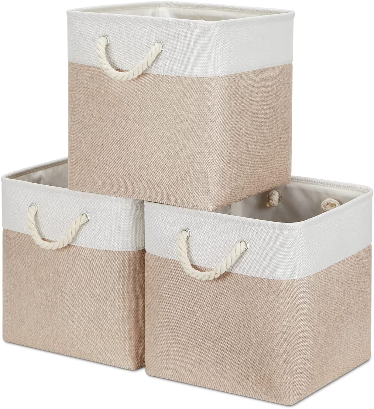 BESTKITTY Fabr Storage Baskets for Organi Beige 13 In Collsible Square ...