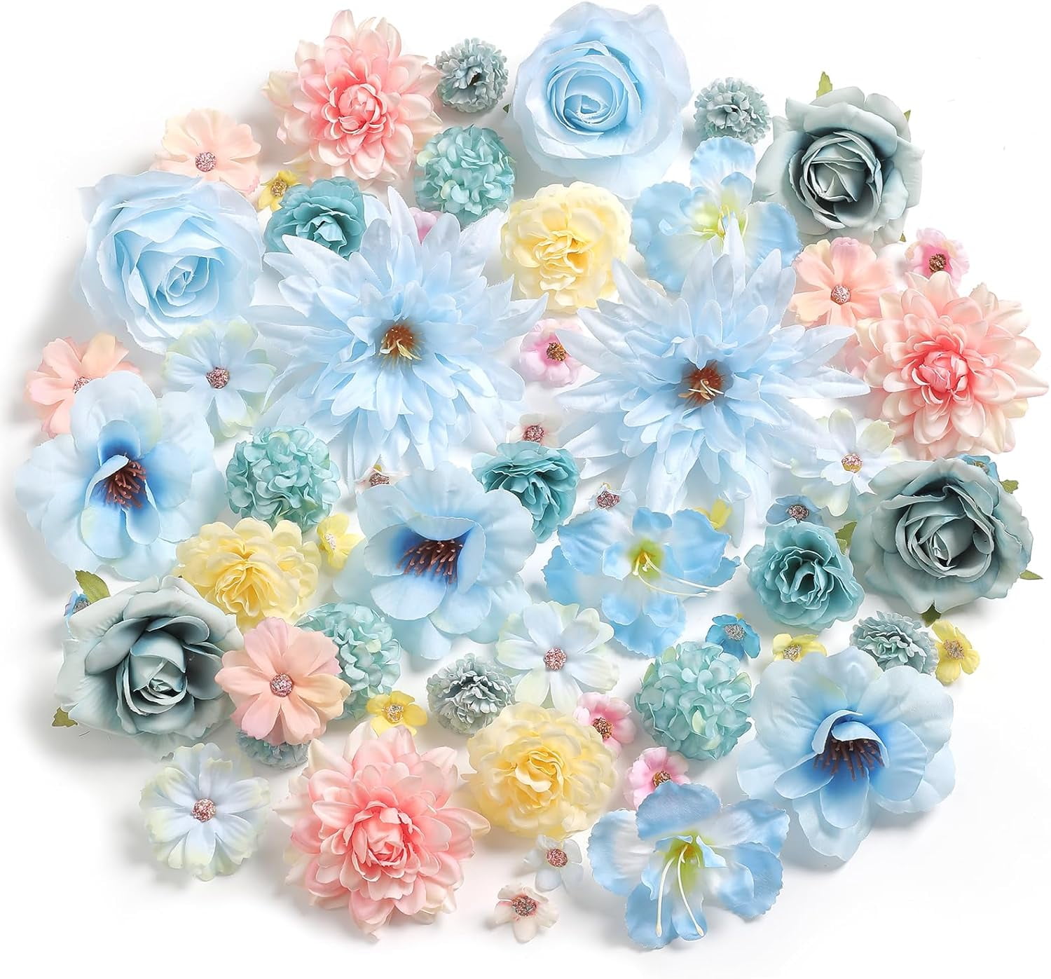 BESTKITTY Fake Flowers Heads Bulk Blue Pink Mini Artiial Silk Flower ...