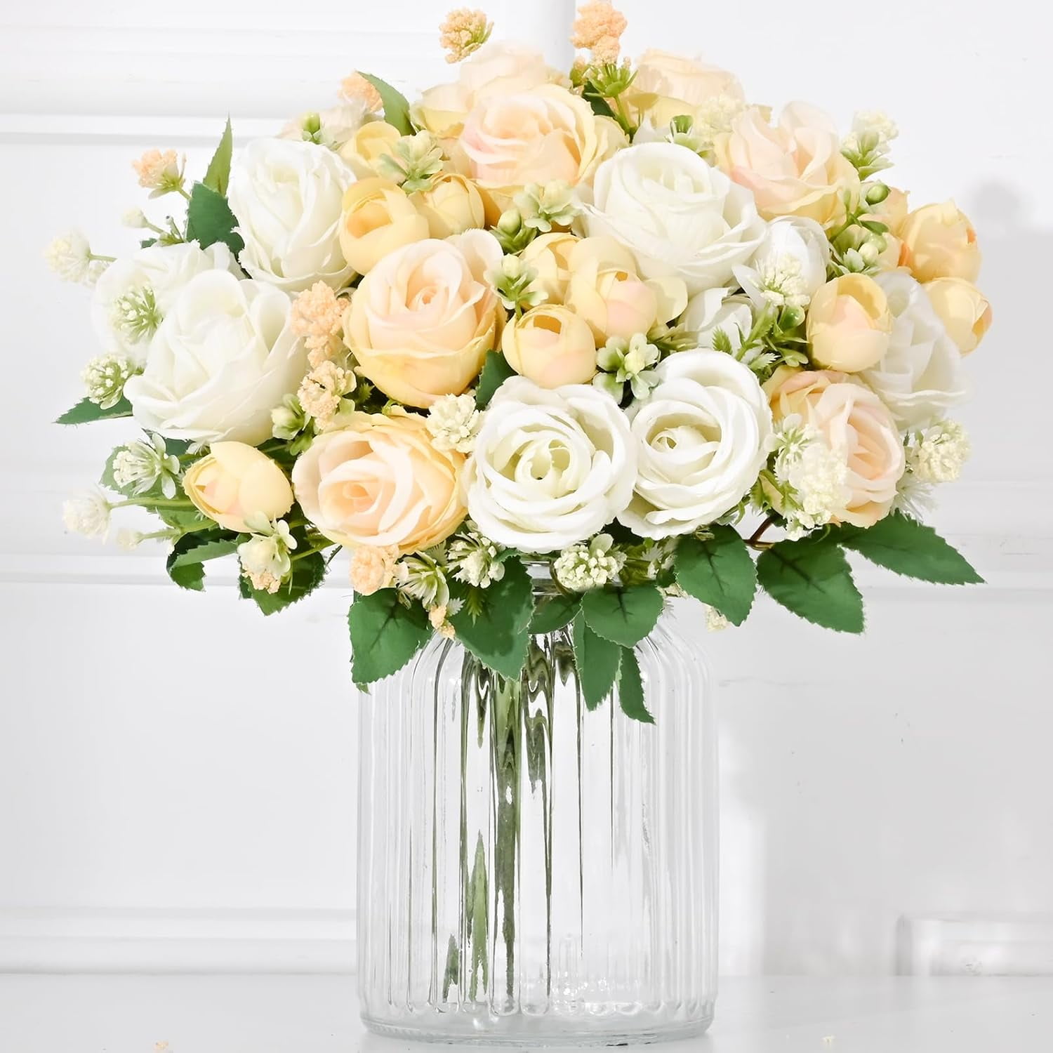 BESTKITTY Fake Roses Arti, 10 Pa Rose Fake Flowers for Decoration, Real ...