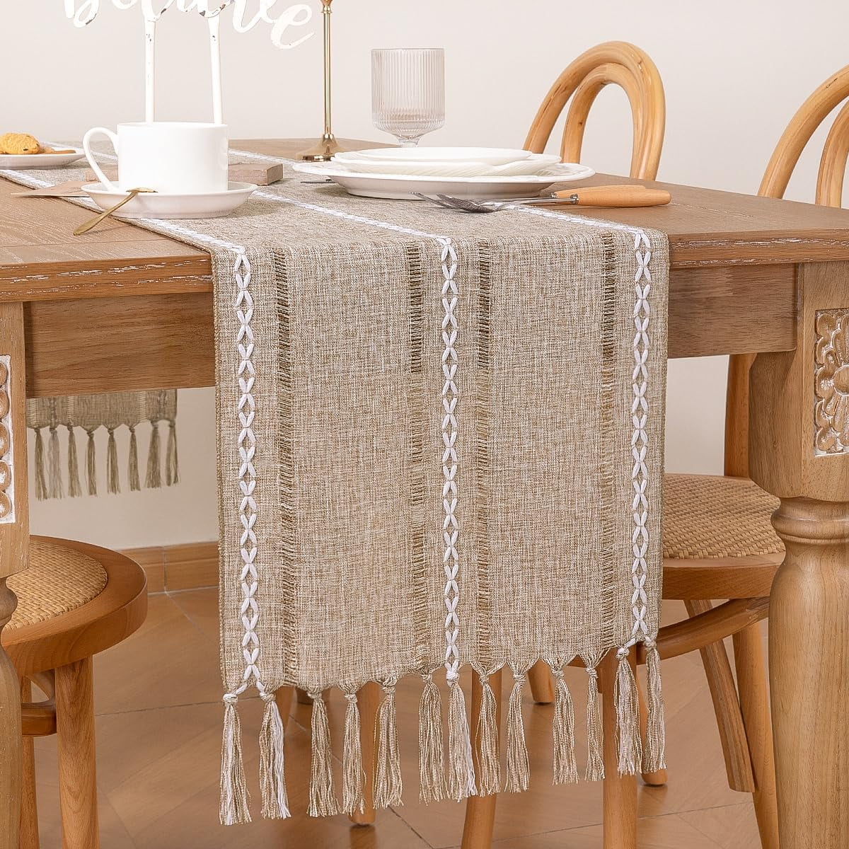 BESTKITTY Farmhouse Table Runner 72 ines Mace Woven Coffee Table Runner ...