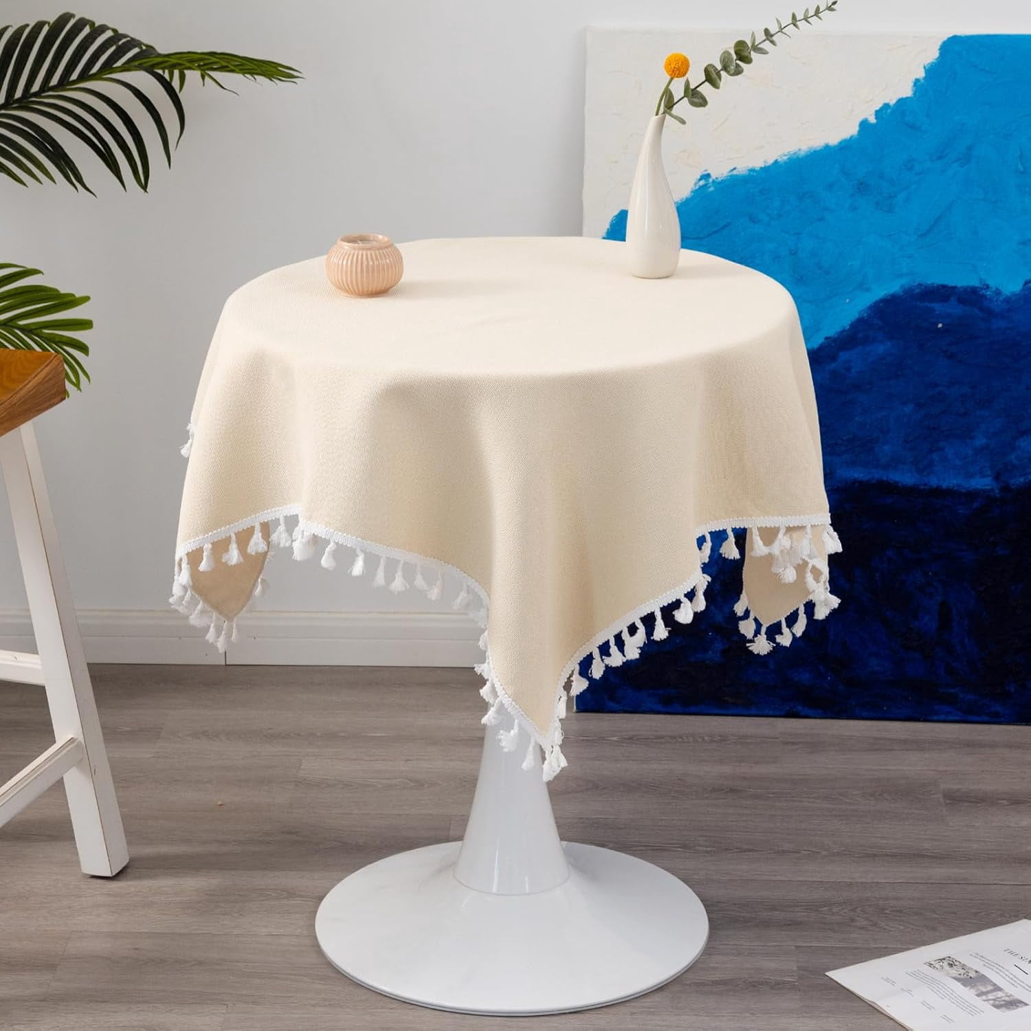 BESTKITTY Faux Linen Small Square Tablecloth Ivory Textured Farmhouse ...