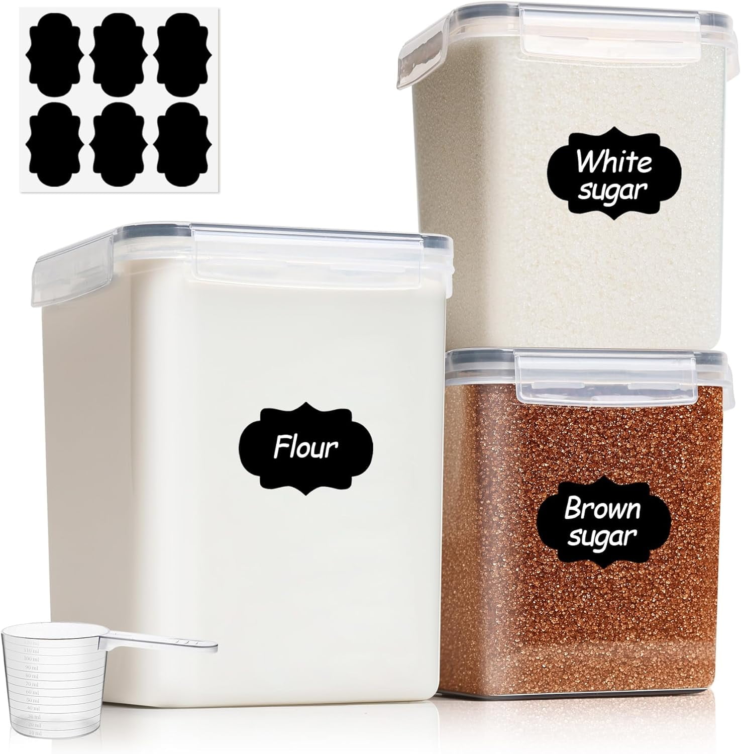 BESTKITTY Flour Sugar Storage Containers Set of 3 (5.2L/166oz) (2.5L ...