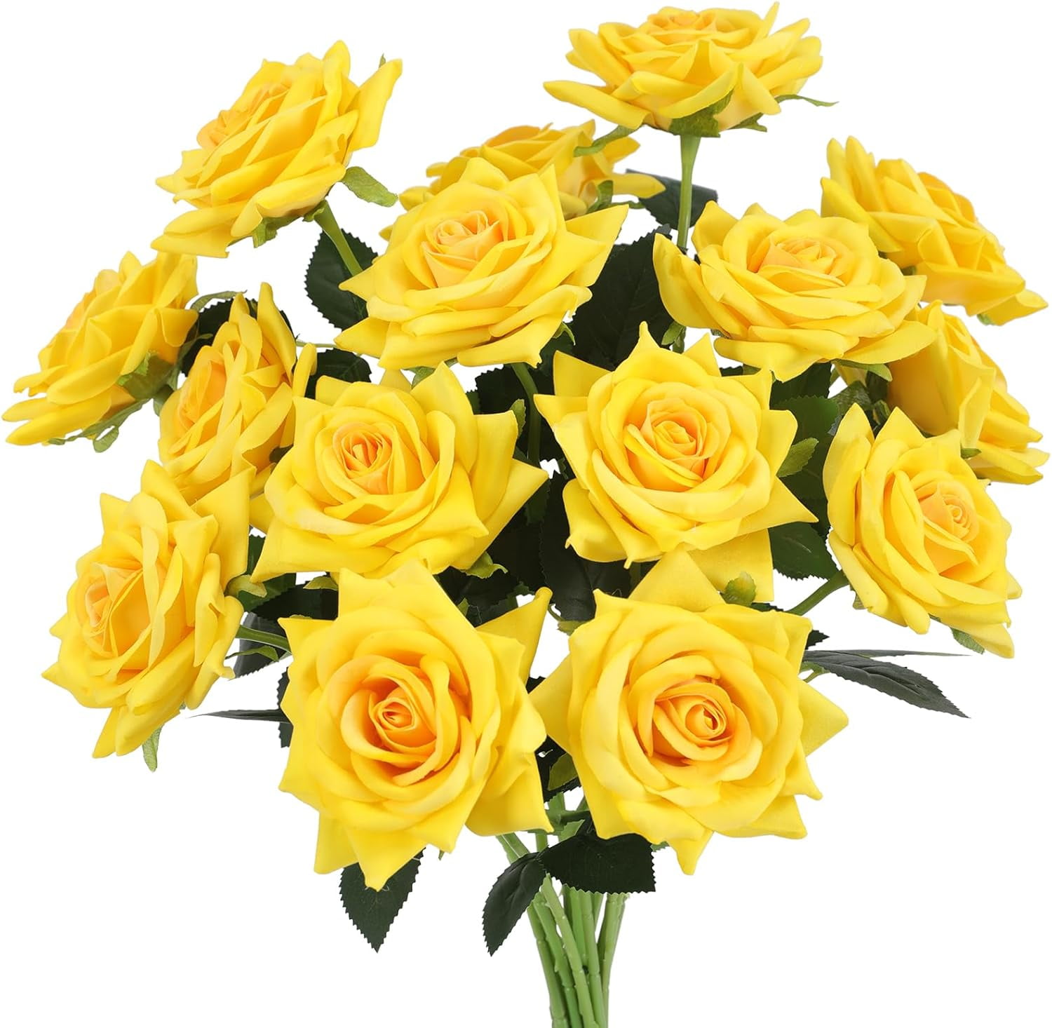 BESTKITTY Flowe 15PCS Yellow Roses Arti 4.33" Velvet Flowers with Long ...