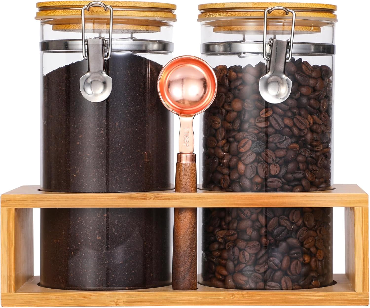 BESTKITTY Glass Coffee Storage Container with Bamboo Shelf, 2PCS 49oz ...