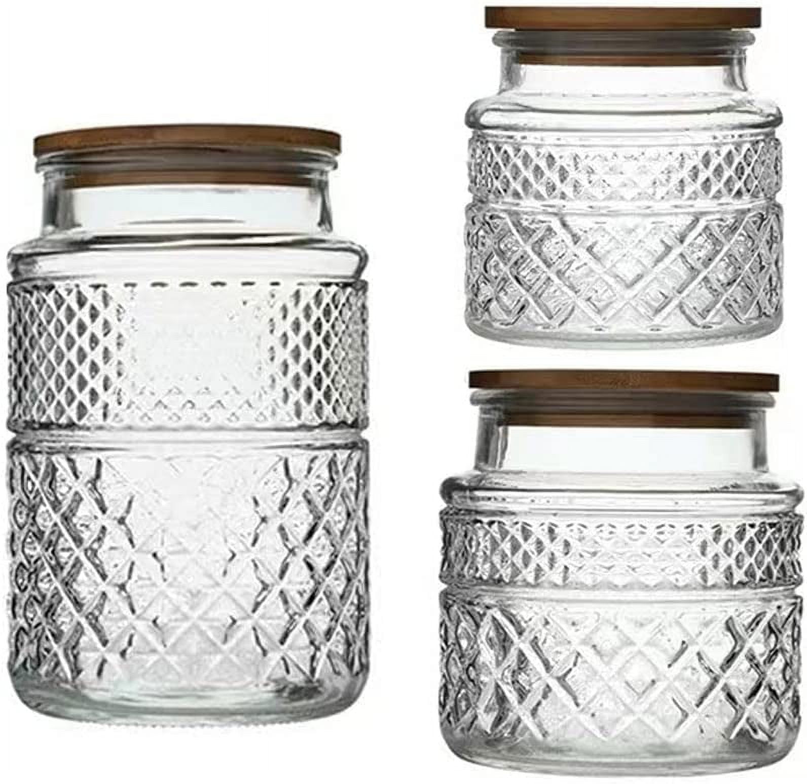 BESTKITTY Glass Storage Jars Vintage Embossed Canisters Food Cereal ...