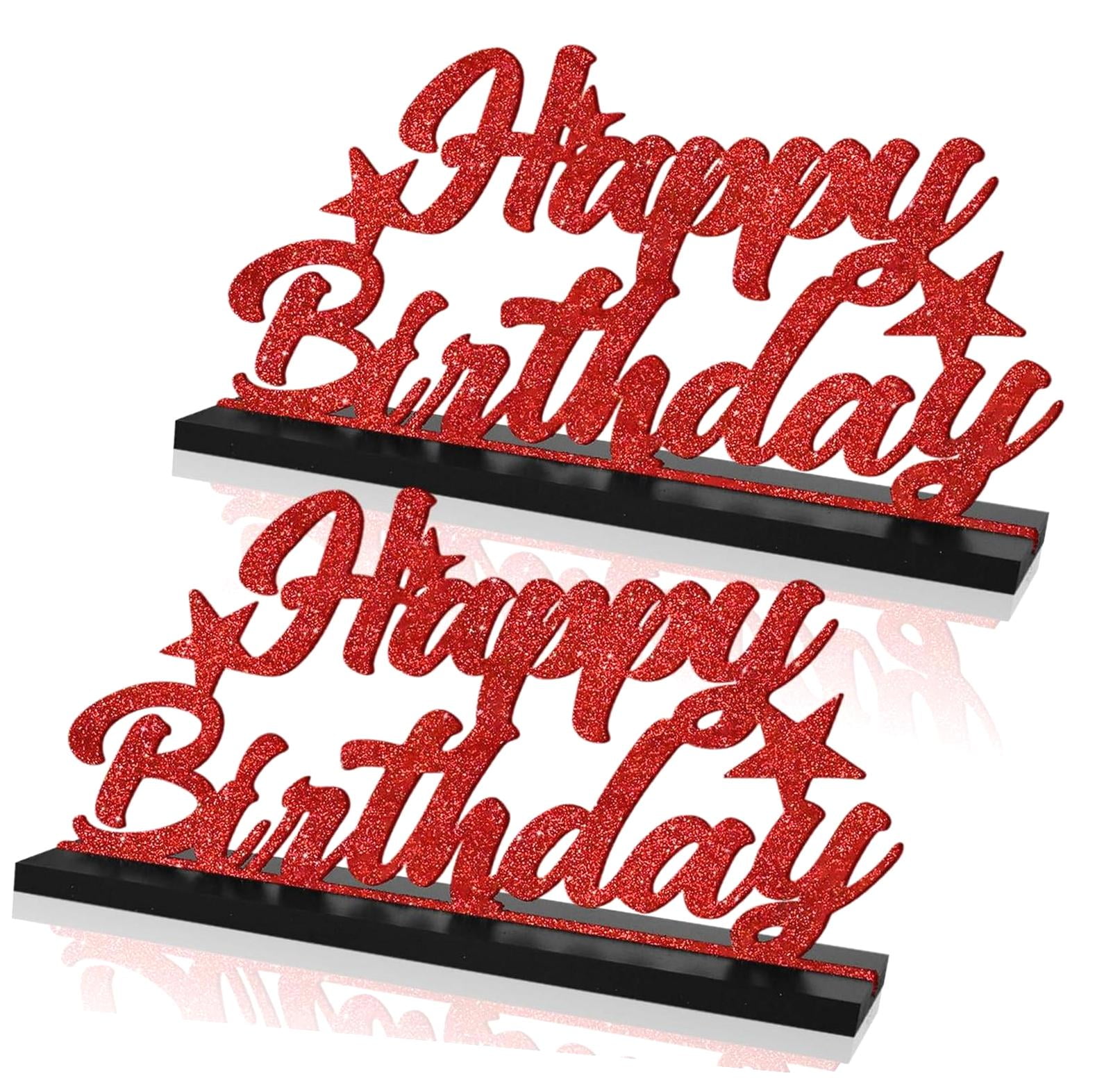 BESTKITTY Glittery Red "Happy Birthday" Sign Table Centerpieces for ...
