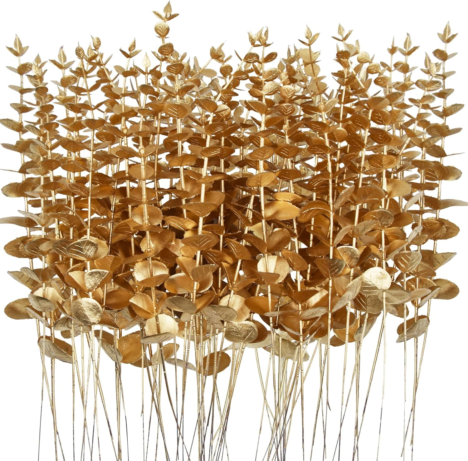 BESTKITTY Gold Artiial Eucalyptus Stems 15'' Faux Leaves Decor for Vase ...