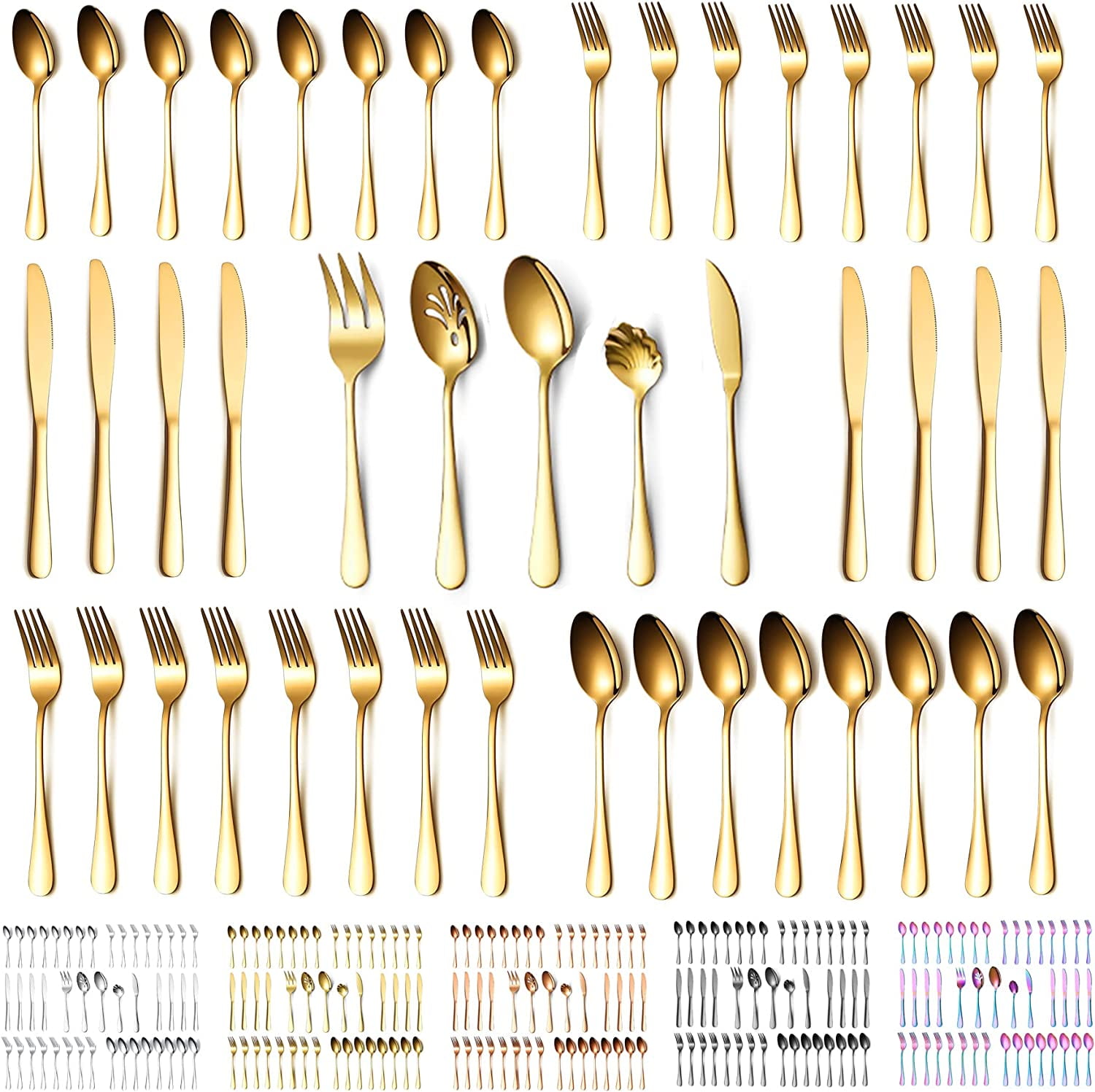 BESTKITTY Gold Silverware Set 45 Pieces Serve for 8,ium Golden Plating ...