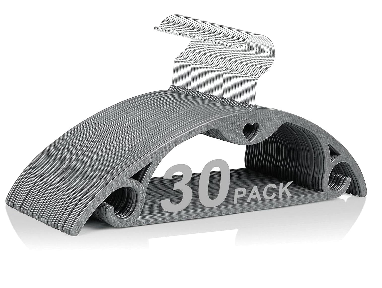 BESTKITTY Grey Plastic Hangers 30 Pack, No Shoulder Bumps Ultra Thin ...