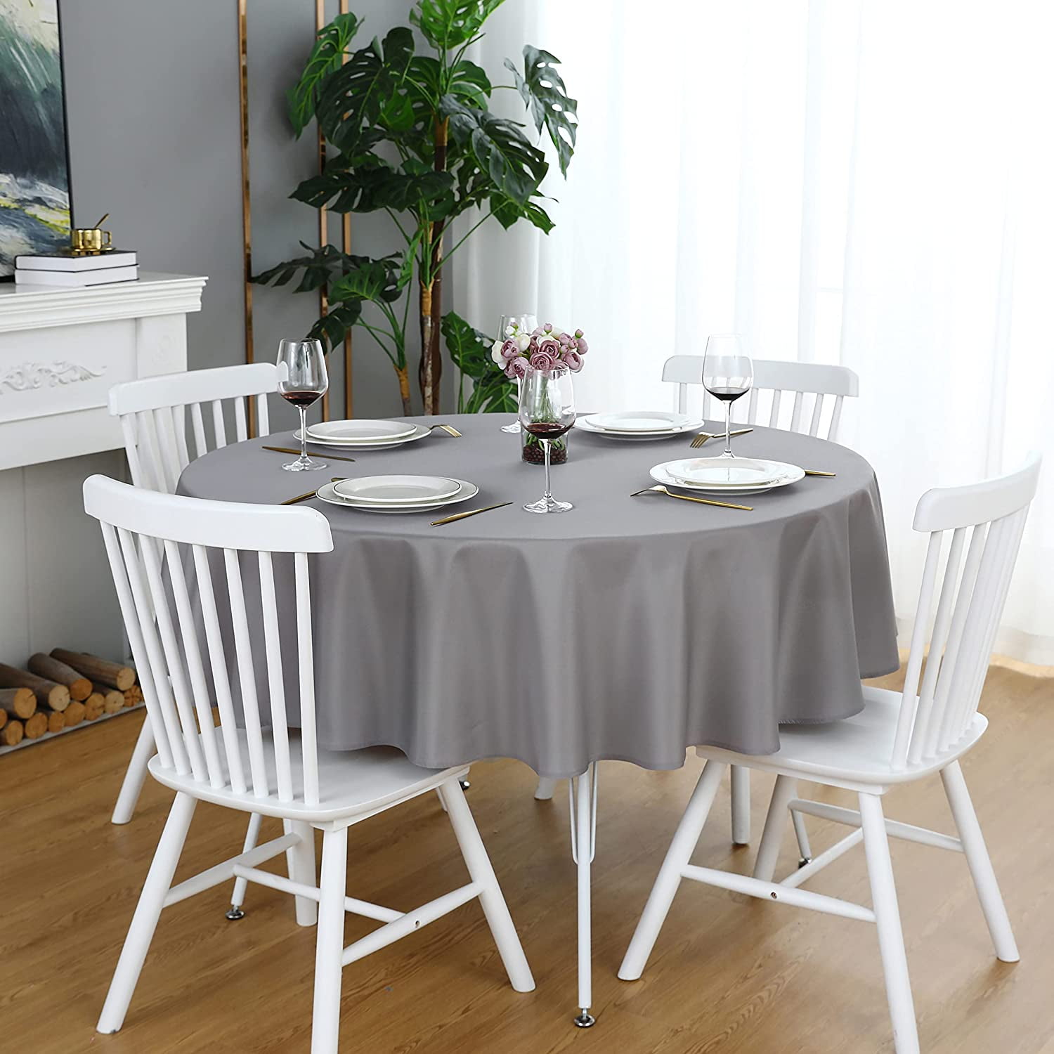 BESTKITTY Grey Round Tablecloth 60 In Waterof Heavy Duty Wrinkle Free ...
