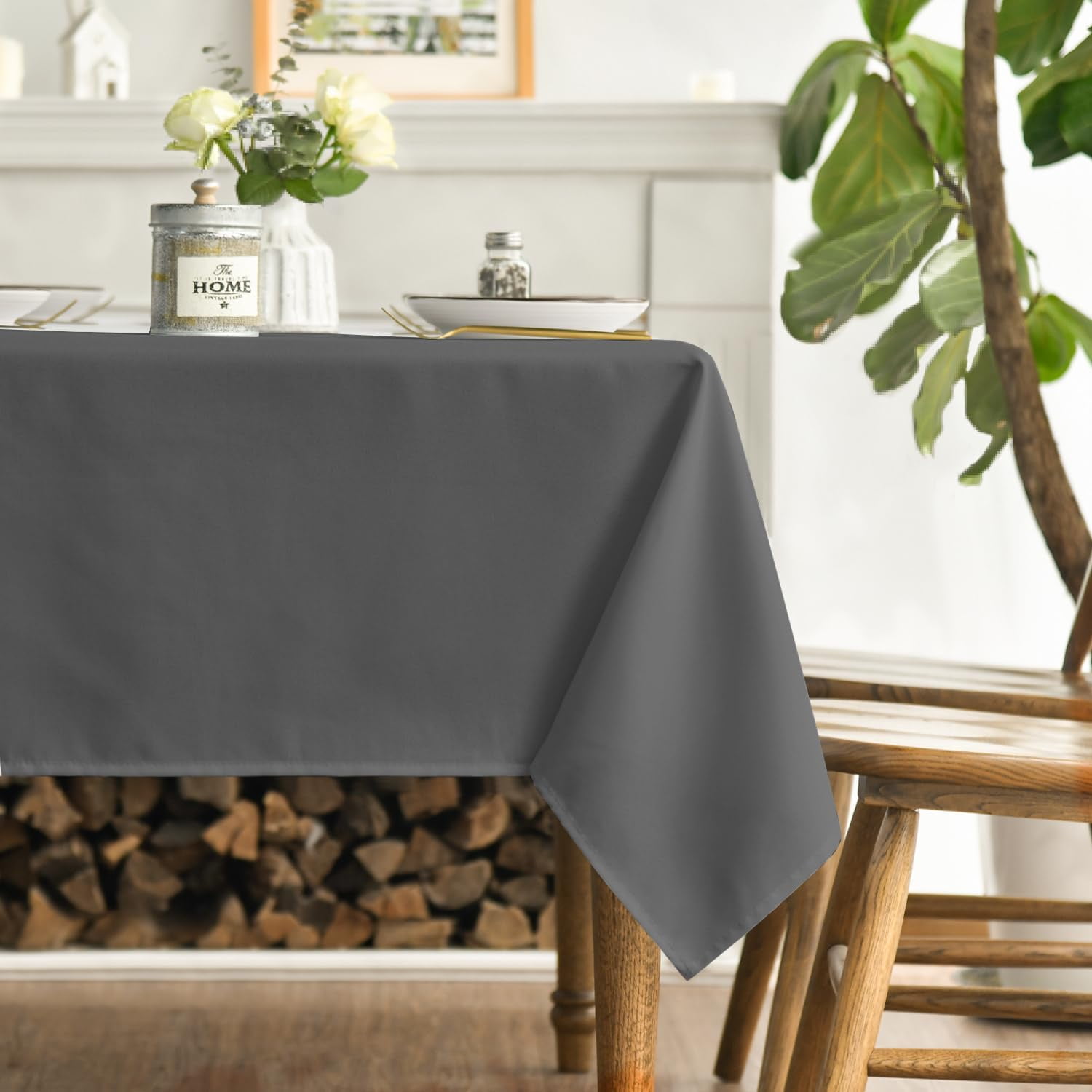 BESTKITTY Grey Tablecloth 60×140 In Rectangular, Stain and Wrinkle Resnt Wable Table Cloth ...