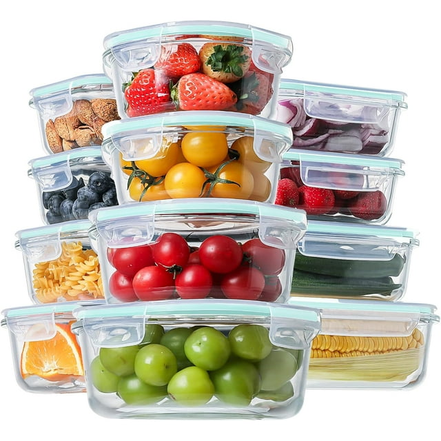 BESTKITTY HOMBER 24pc Glass Food Storage Containers with Lids, Glass ...