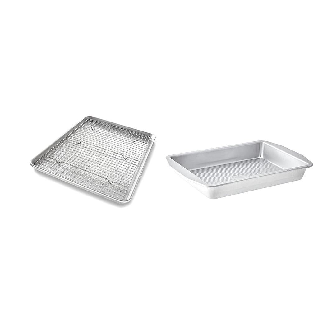 BESTKITTY Half Size Baking Sheet and Cooling Grid Combo with 9x13 Inch ...