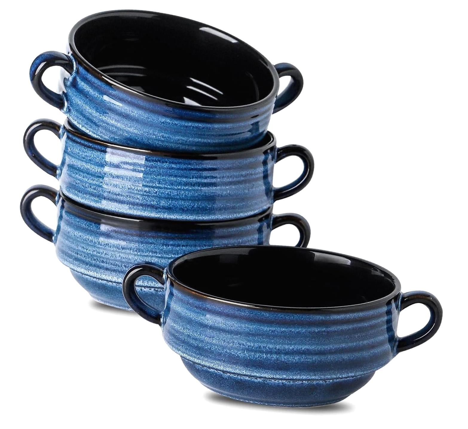BESTKITTY Handled Ceramic Soup Bowls, 20 Ounce Oven-Safe French Onion ...