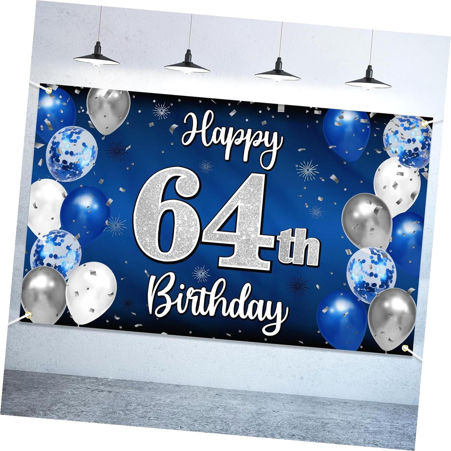BESTKITTY Happy 64th Birthday Decorations, 64th Blue & Silver Balloon ...
