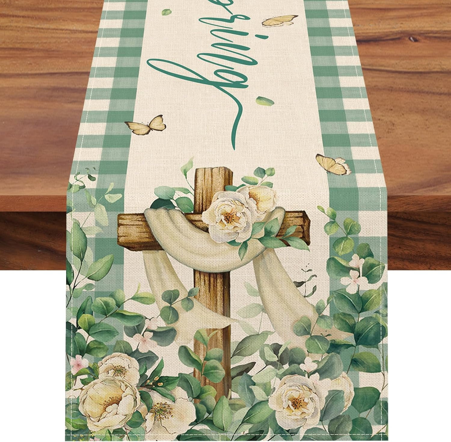 BESTKITTY Hello Sp istian Cross Table Runner, Camellia Flower ...