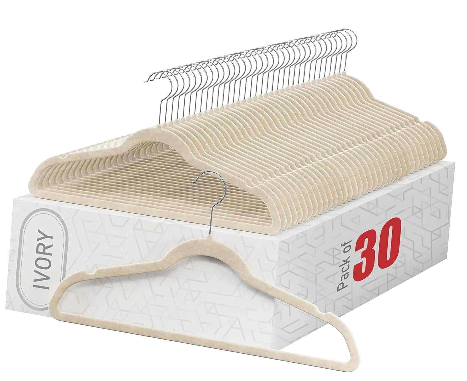 BESTKITTY Home-it Deluxe Velvet Hangers 30 Set - Ivory Heavy Duty Suit ...