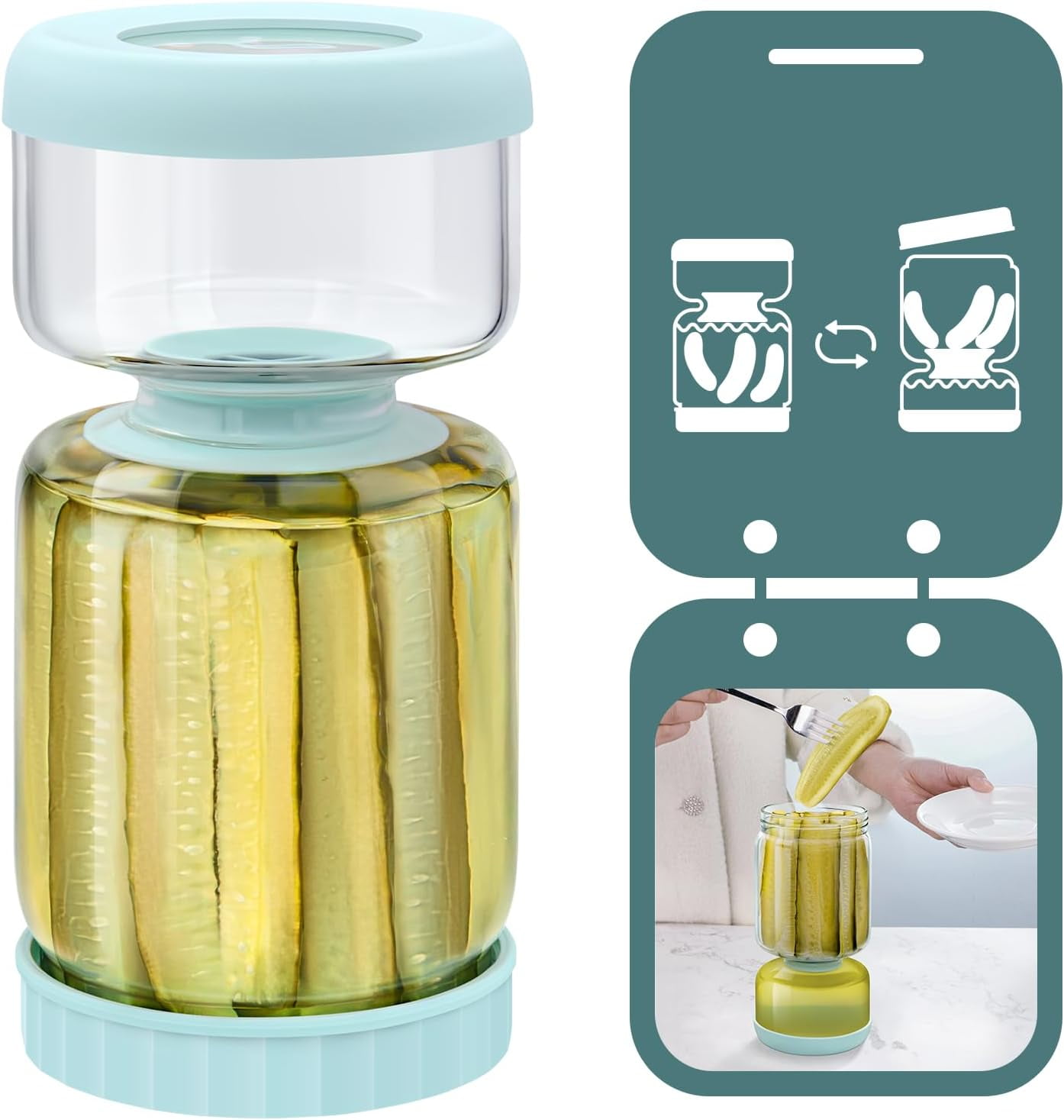 BESTKITTY Hourglass Ple Jar with Strainer Flip - 46oz Glass Container ...