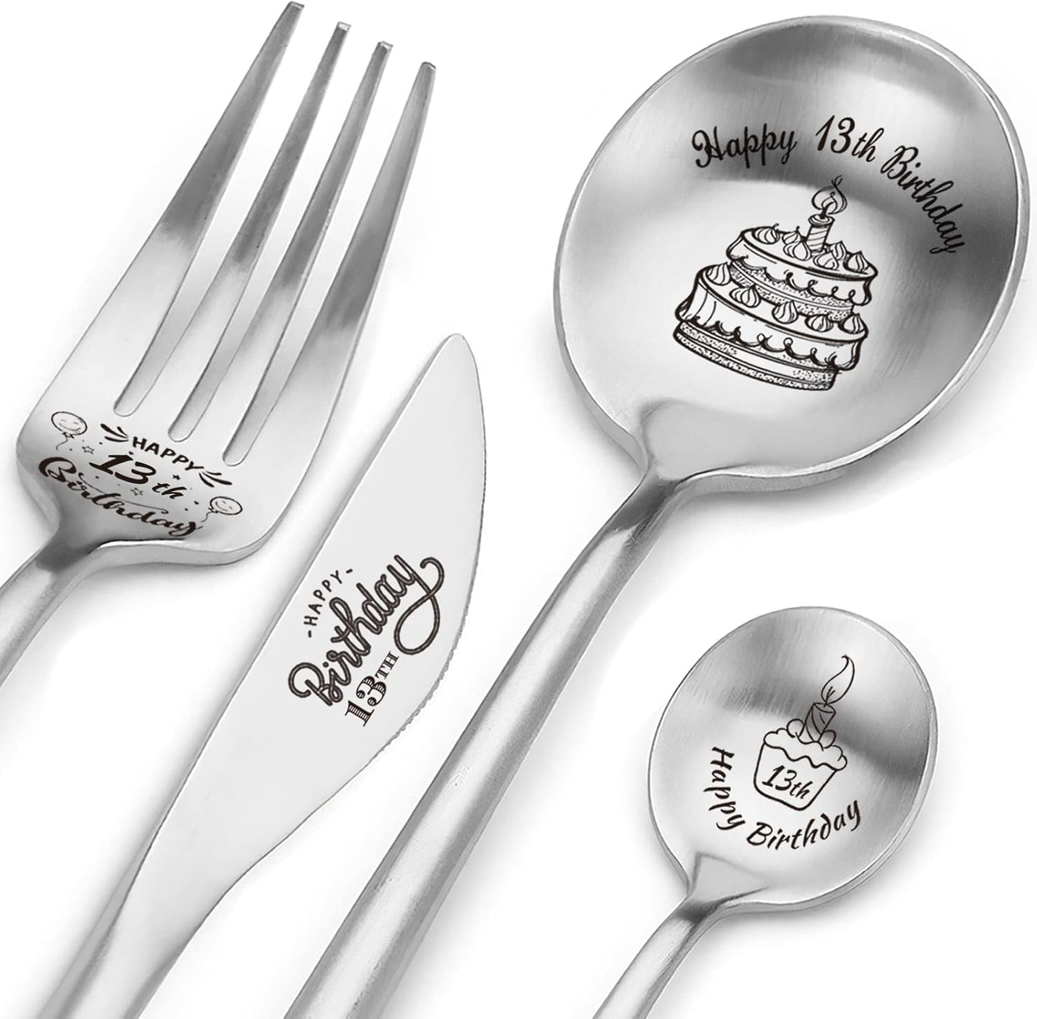 BESTKITTY Hpy 13th Birthday Spoon& Gifts Engraved Cutlery Set Birthday ...