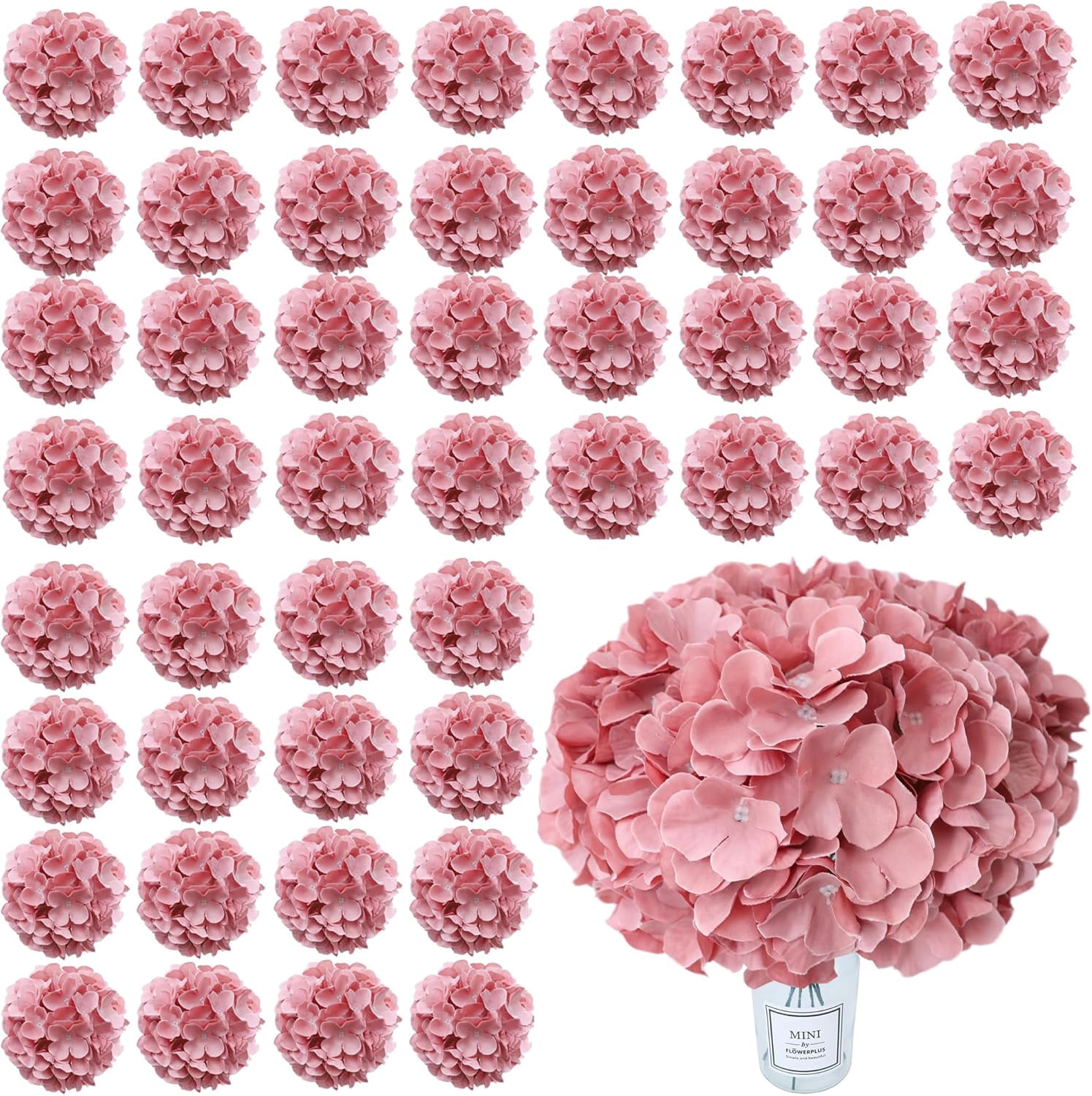BESTKITTY Hydrangea Arti Pa of 60 Fluffy Dusty Rose Fake Hydrangeas ...