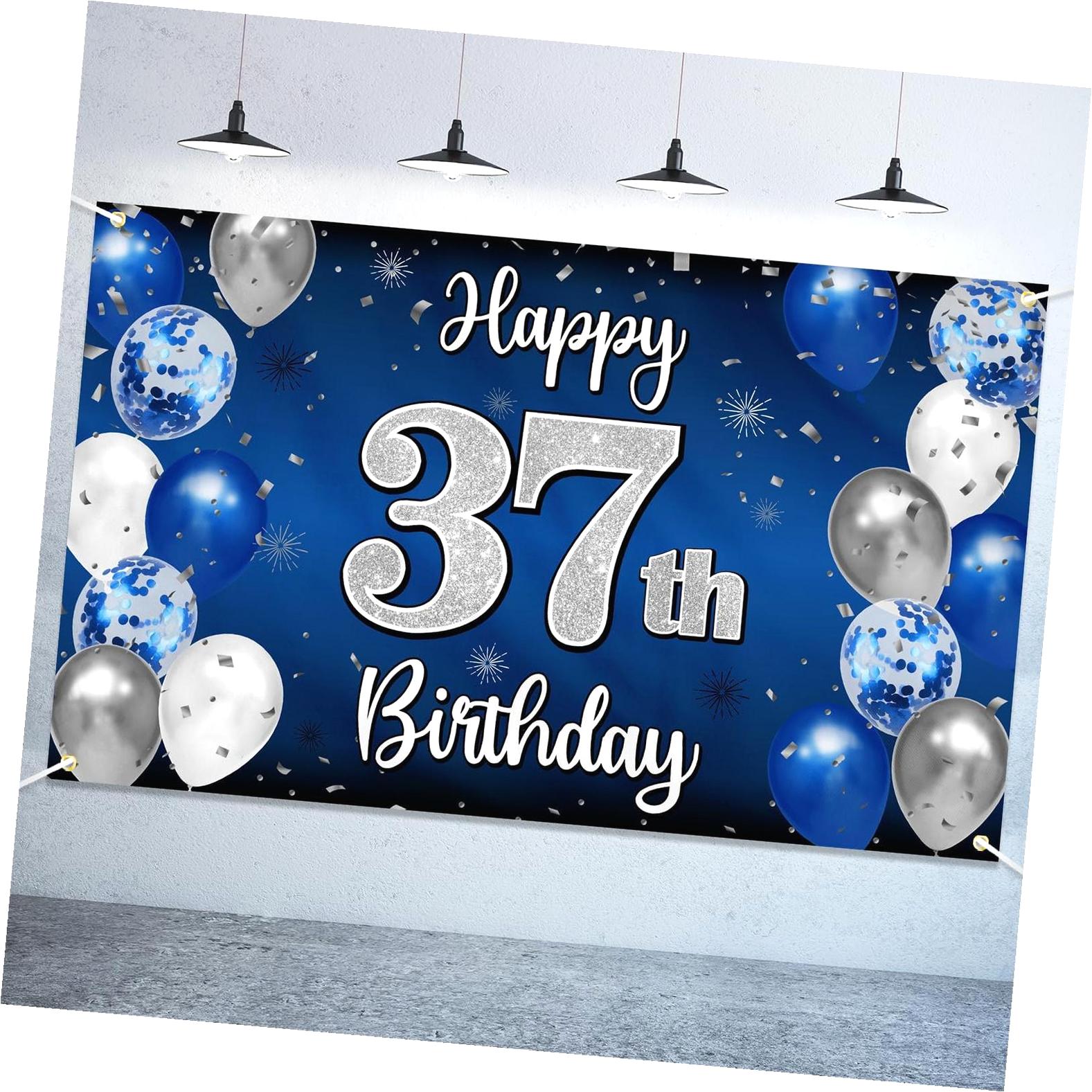 BESTKITTY Joyful 37th Birthday Party Decor, Large Blue & Silver Balloon ...