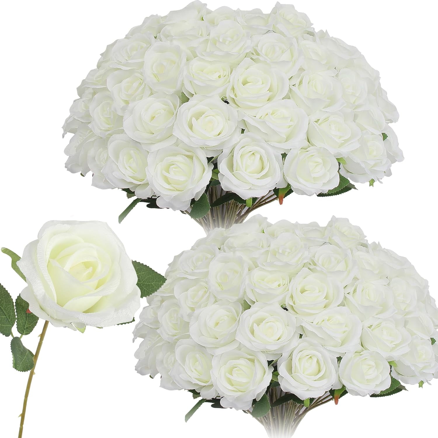 BESTKITTY LE Artiial Roses Bulk White Silk Rose with Stem, 52pcs Fake ...