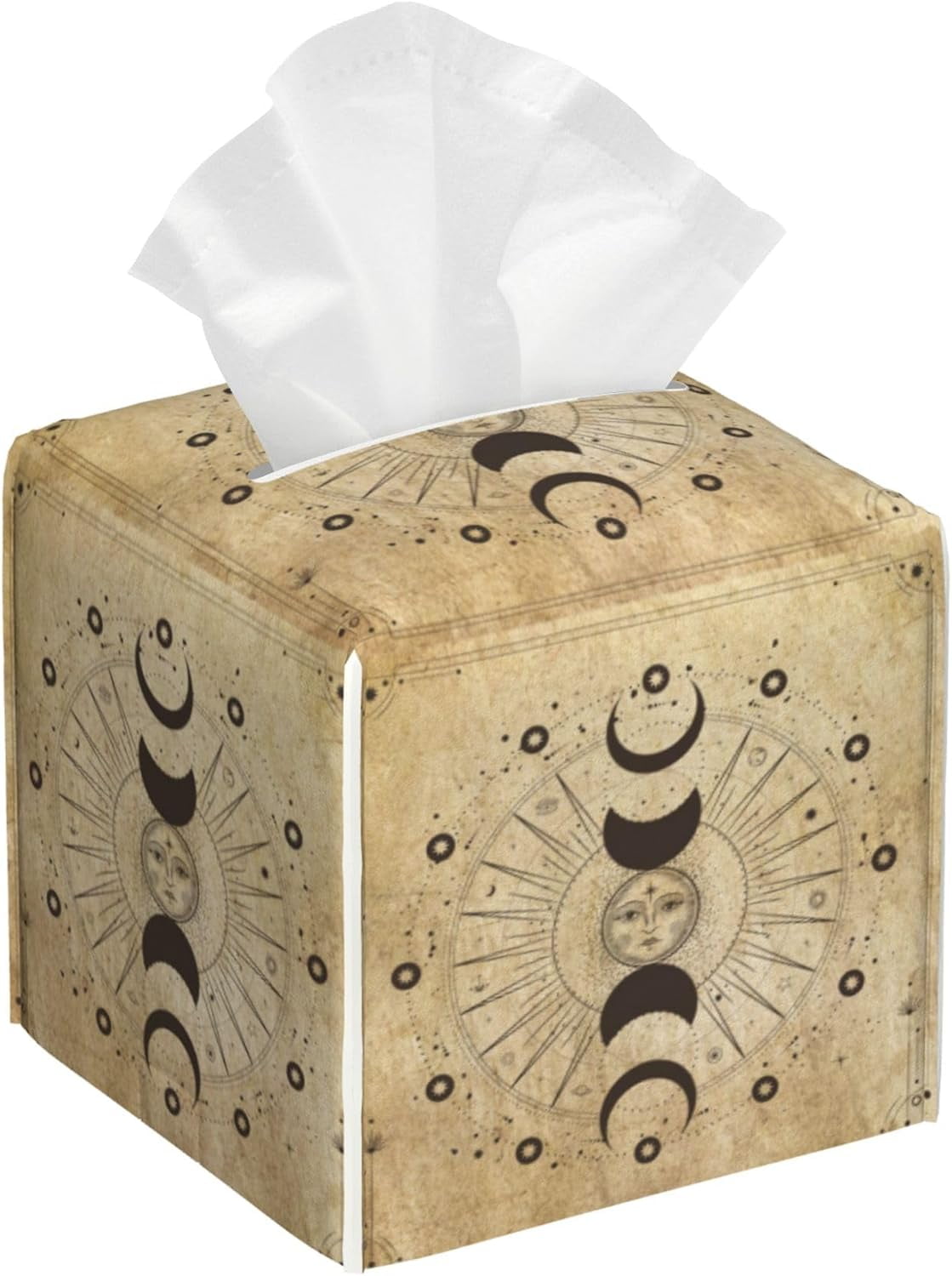 BESTKITTY Leather Tissue Box Holder Moon Phases Tissue Box Cover ...