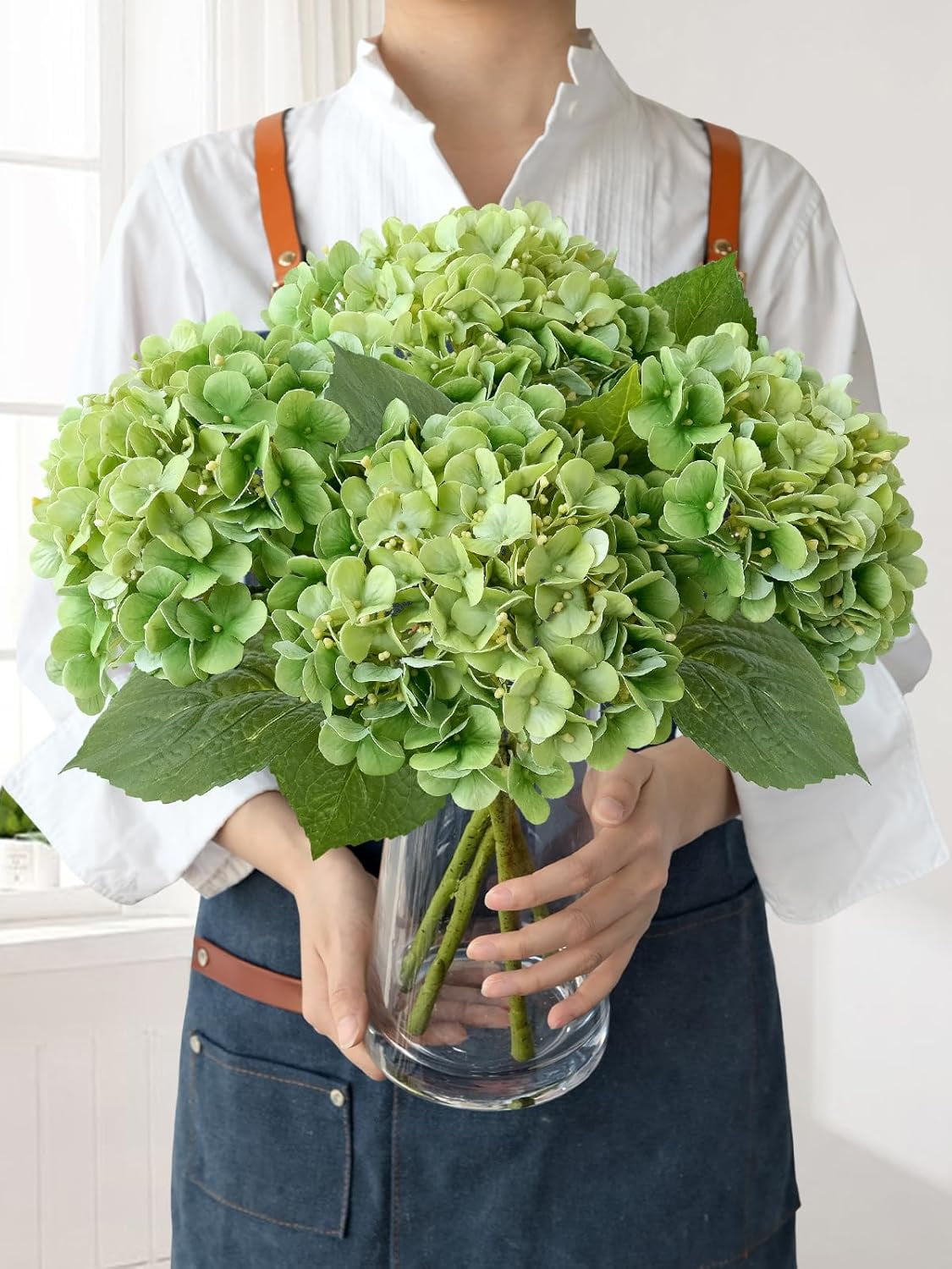 BESTKITTY Light Green Artiial Hydrangeas, 4Pcs 20" Real Tou Silk Flowers,Life Hydrangeas Stems ...