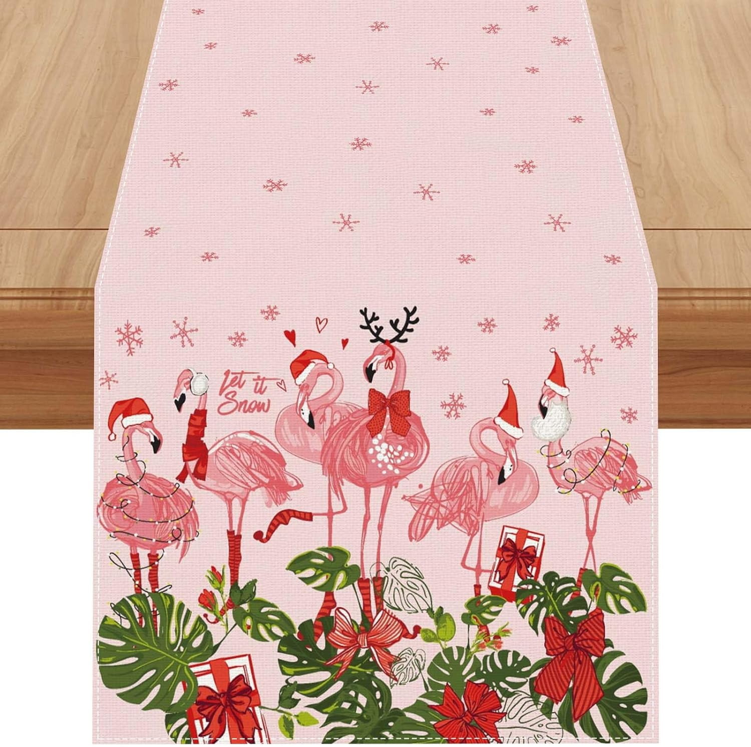 BESTKITTY Linen Pink Hawaiian Tral Flamingo ias Table Runner 90 Ines ...