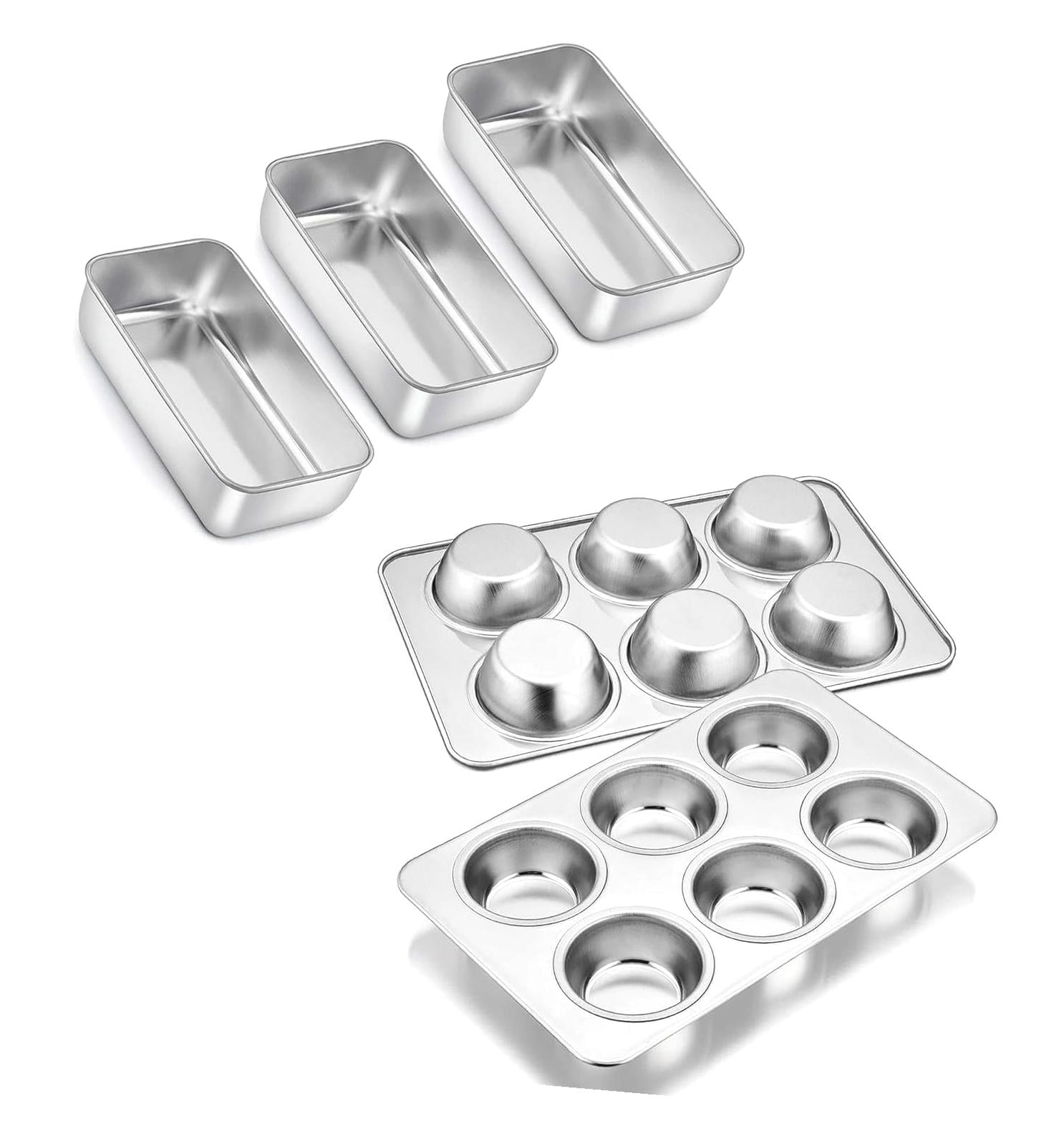BESTKITTY Loaf Pan Set of 3 and Muffin Pan Set of 2, Stainless Steel ...